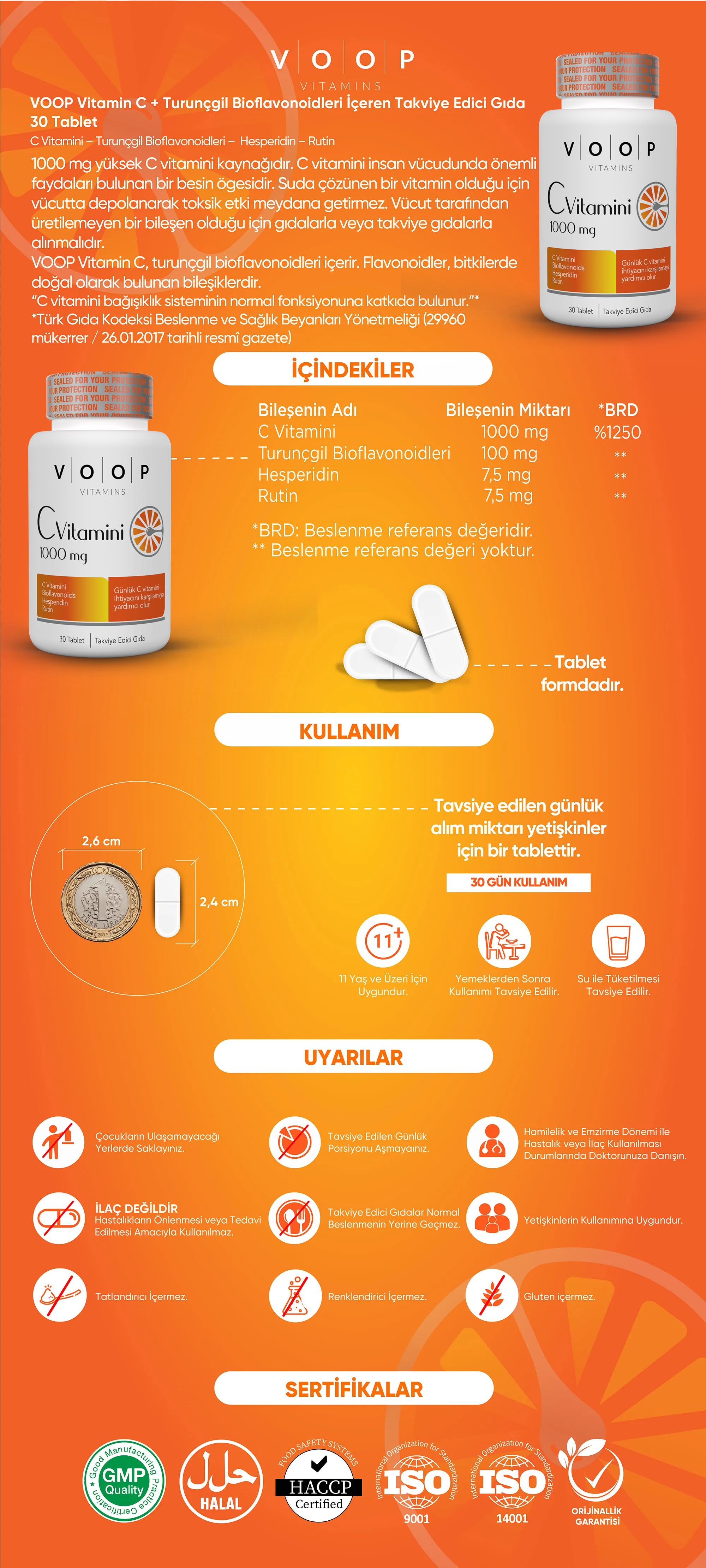 VOOP C Vitamini 1000 Mg - 30 Tablet - Fiyatı, Yorumları