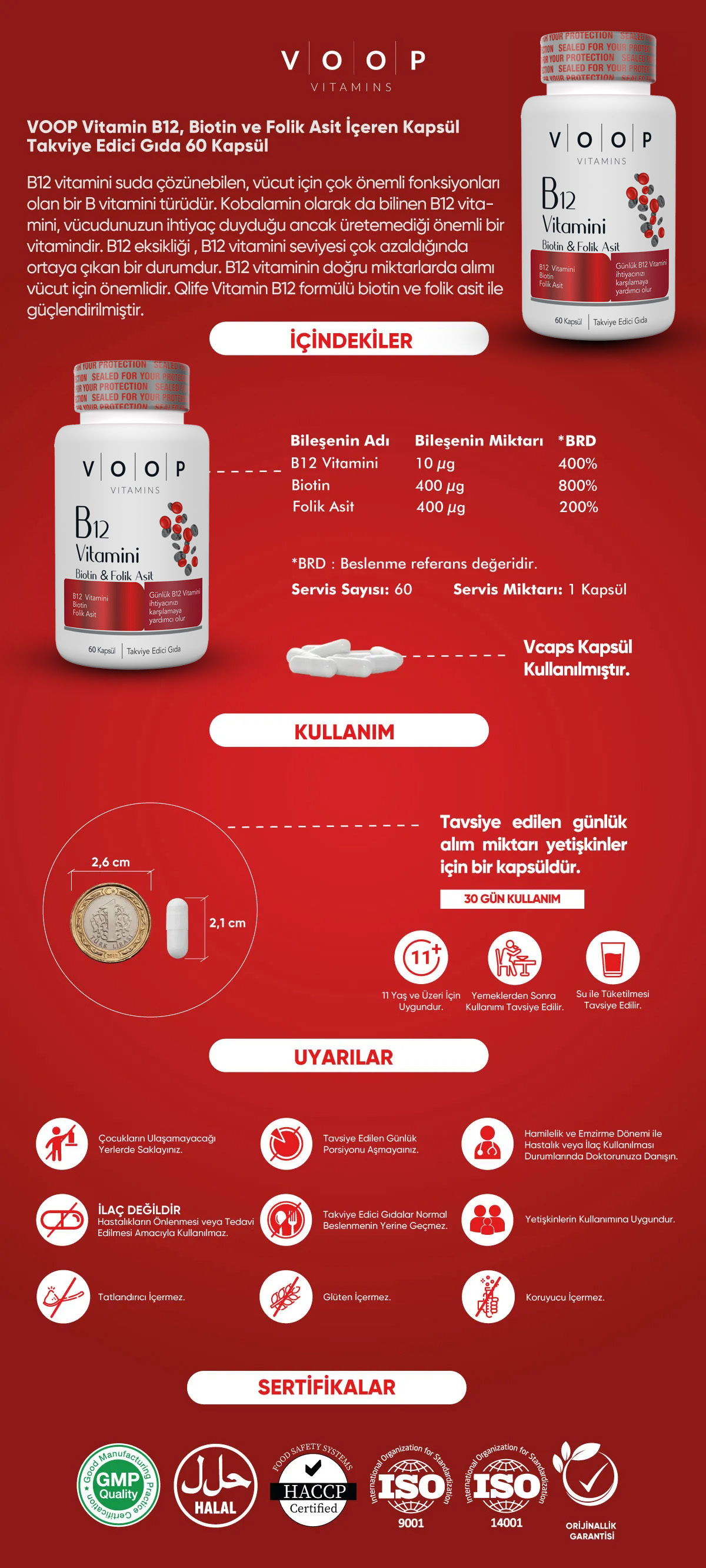 VOOP B12 Vitamini - Biotin&Folik Asit Cilt, Saç, Tırnak ve Beyin ...