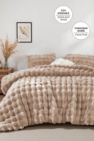 Evlen Home Collection Kürk Yatak Örtüsü Çift Kişilik Dolgulu Peluş ...