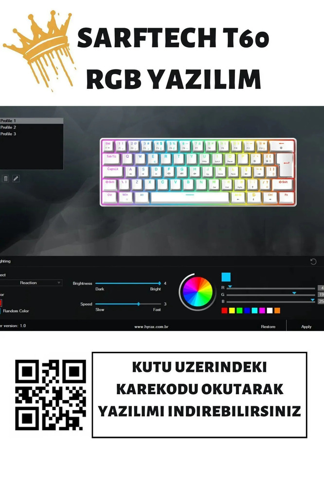 T60 Siyah Rgb Uygulamalı Kırmızı Red Switch Gaming Klavye Rgb Kablolu ...