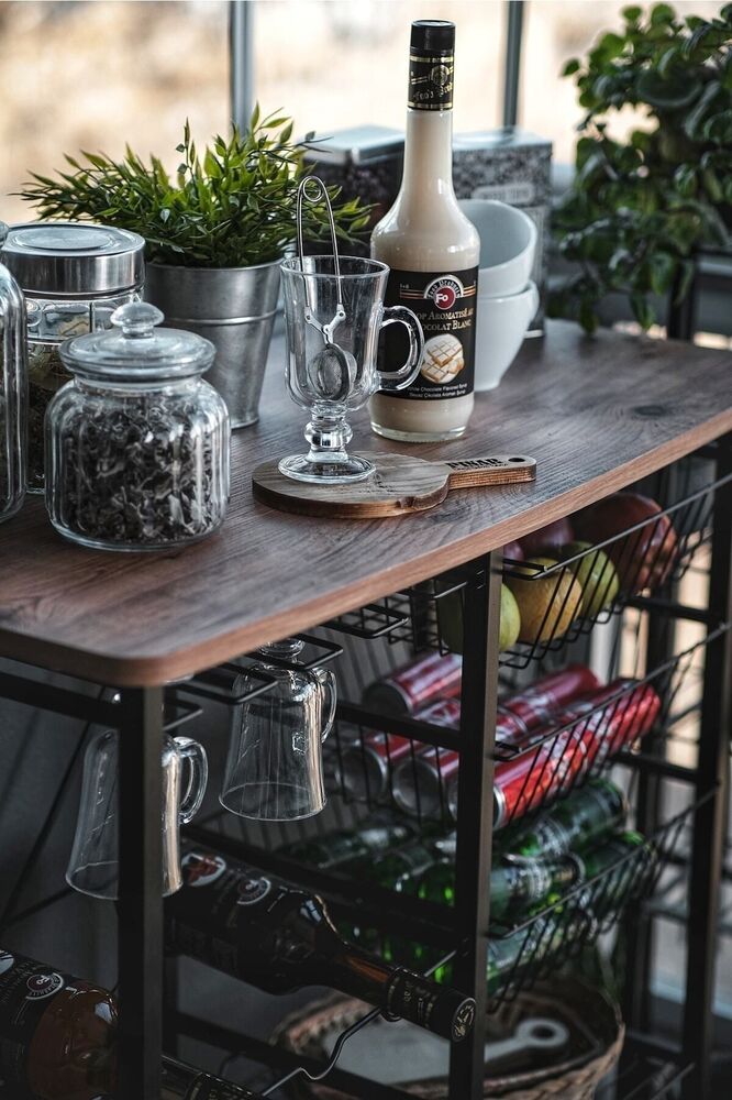 Bar Bango Çok Amaçlı Mutfak Dolabı Tekerlekli Sebzelik Ve Kahve Köşesi ...