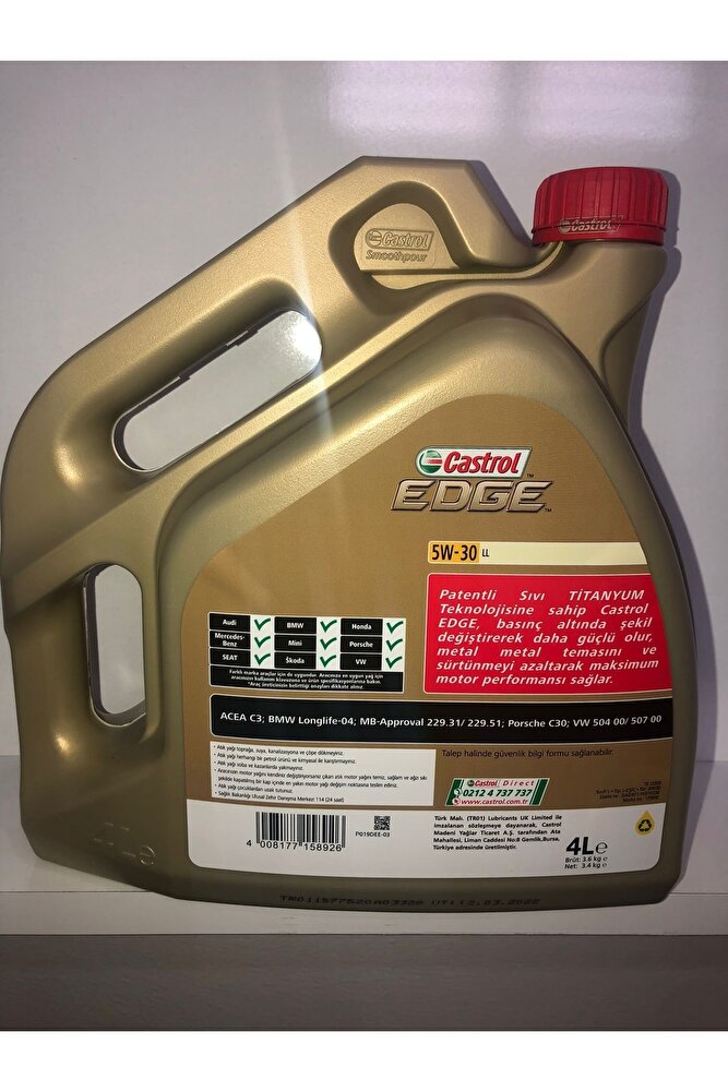 Castrol Edge 5w30 Ll Partikülü 4lt Tam Sentetik Benzl Ve Dizel Araçlar ...