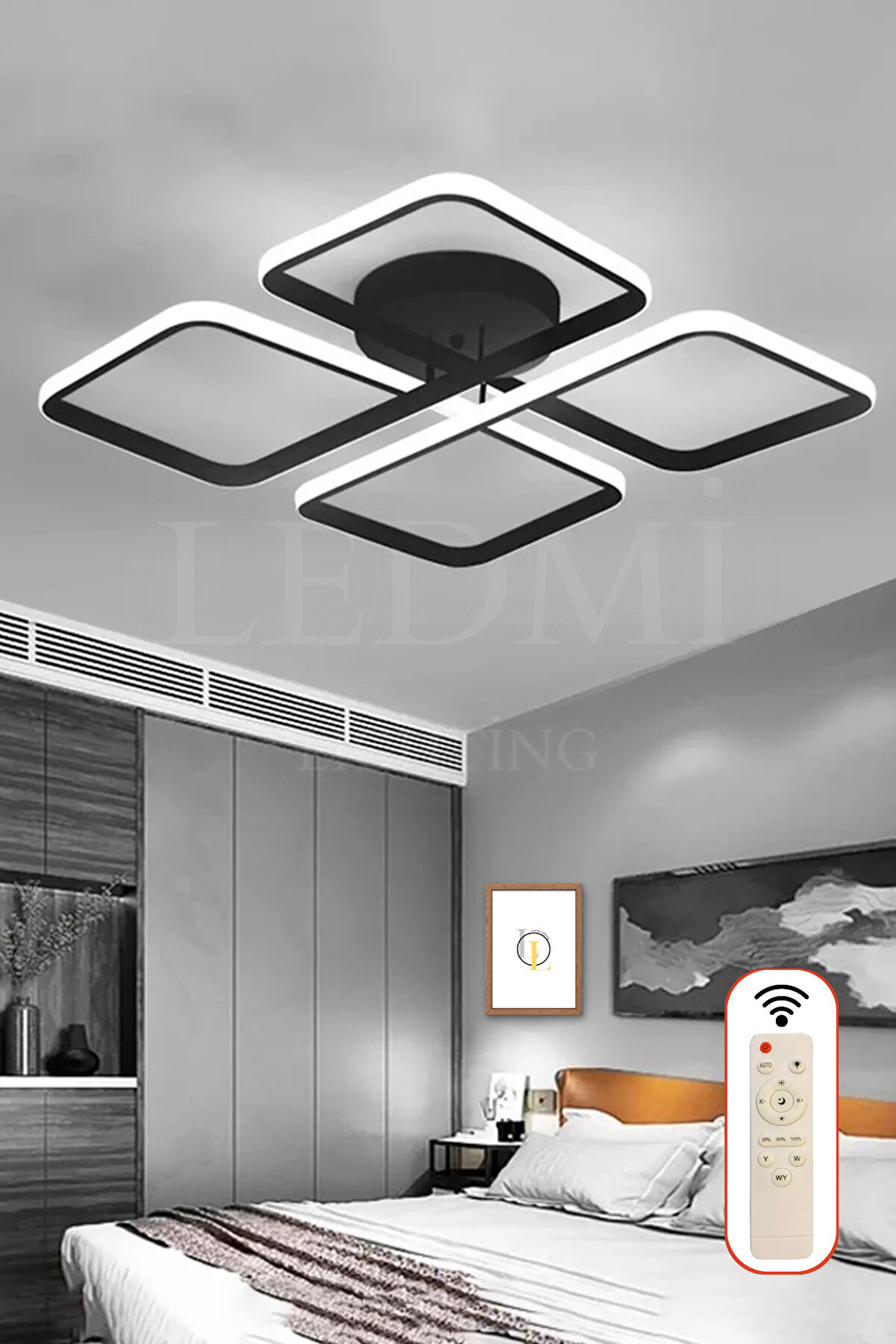 LEDMİ 4 Parça Model Kumandalı Led Tavan Avizesi, 3 Renk Aydınlatmalı ...