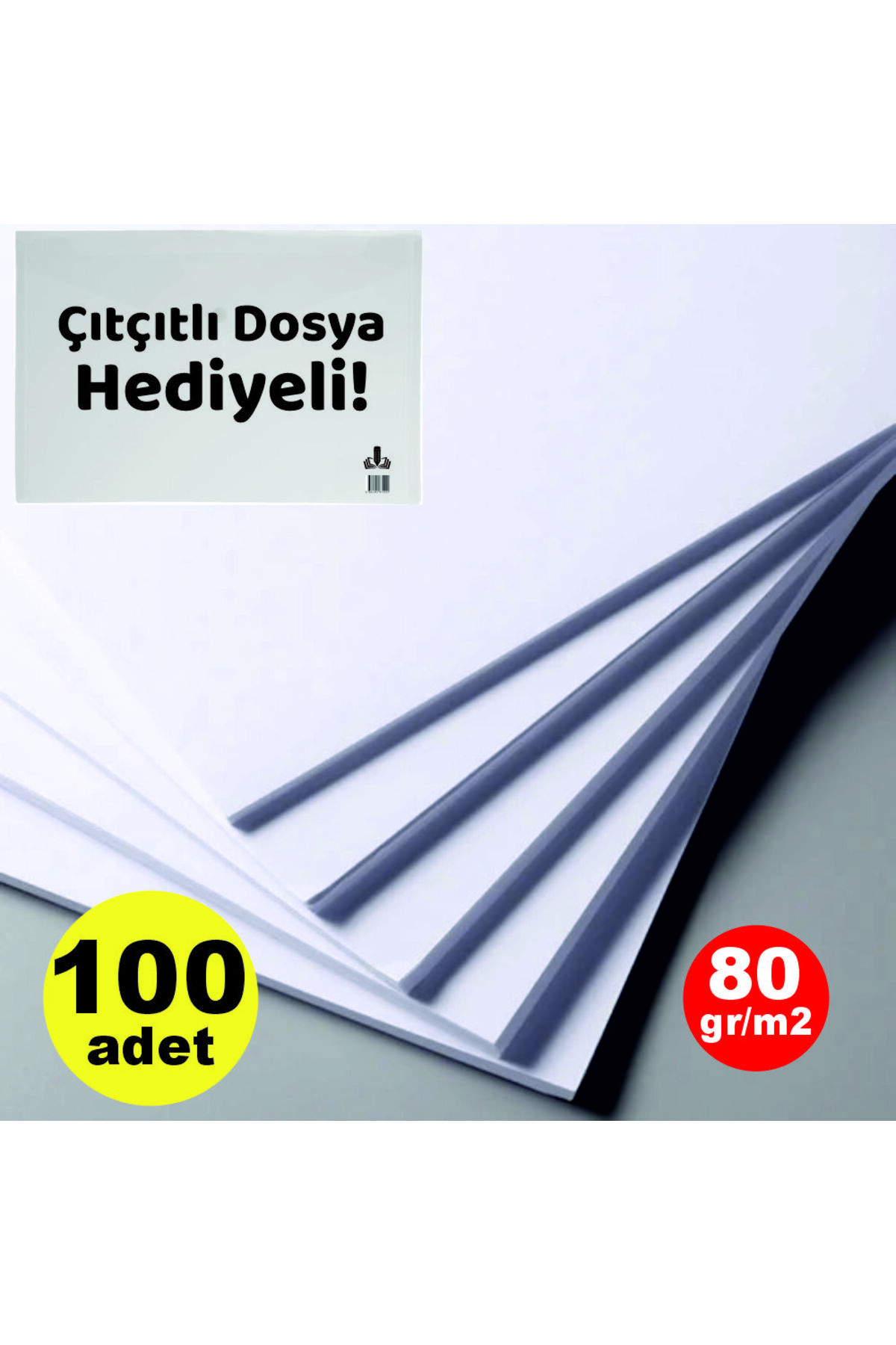 My Think 100'lü A4 Kağıt Çıtçıtlı Dosya Hediyeli 80 gr Kaliteli Beyaz ...