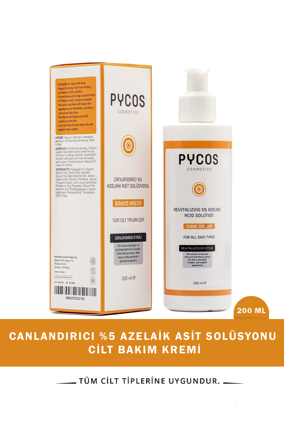 PYCOS COSMETICS Azelaik Asit %5 Cilt Bakım Kremi 200 ML Akne, Sivilce ...