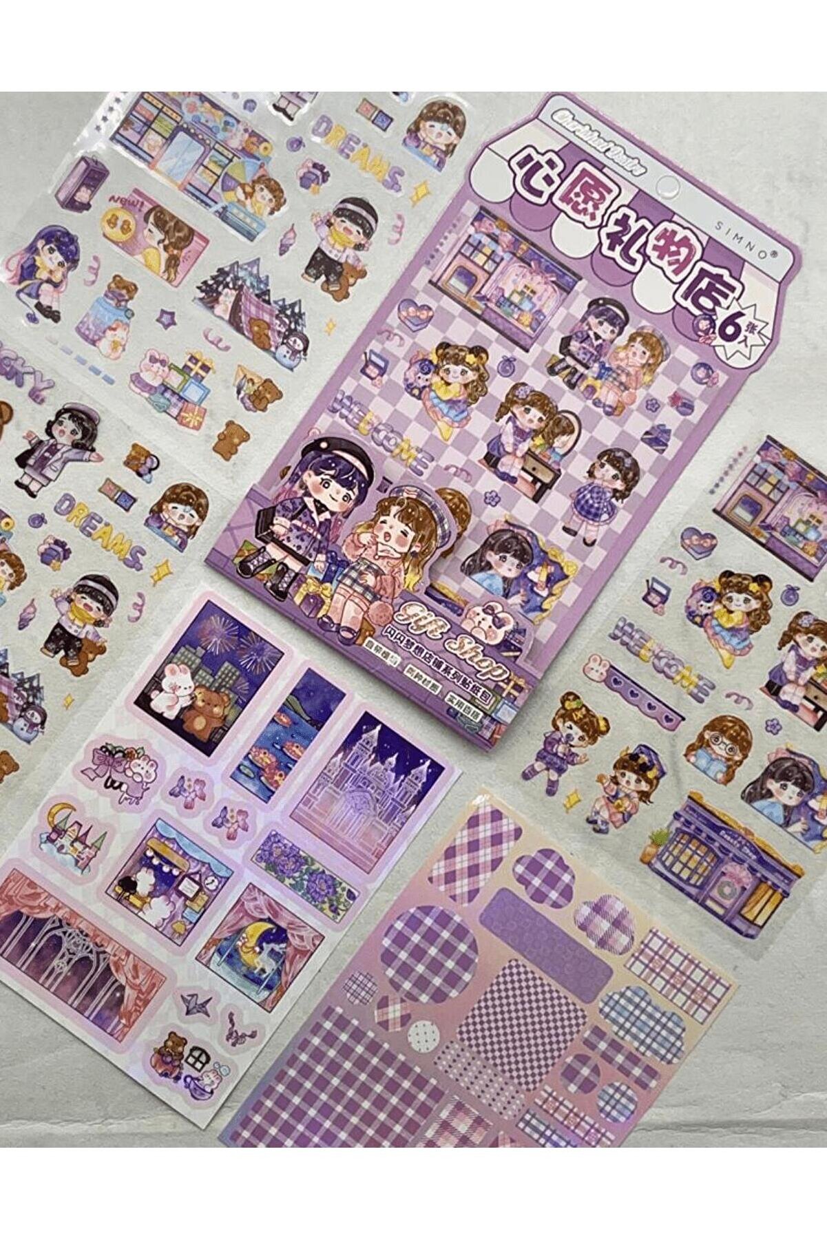 Kağıt Gemi Dükkan Sevimli Hediye Dükkanı Şeffaf Pet Mor Sticker Set ...