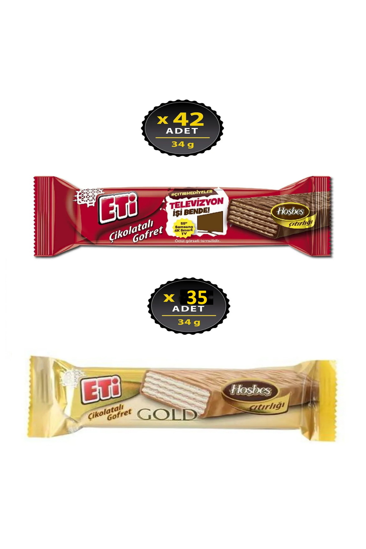 Eti Hoşbeş Çikolatalı Gofret 42 Adet 34 Gr Gold Çikolatalı Gofret 35 ...