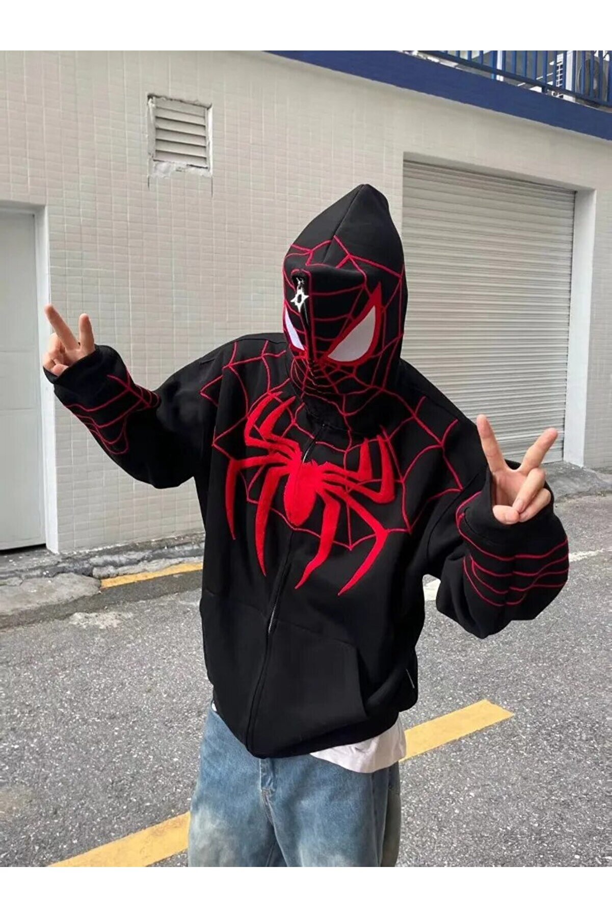BROOD's Siyah Gothic Spider-man Maske Unisex Oversize 2 İplik Şardonlu ...