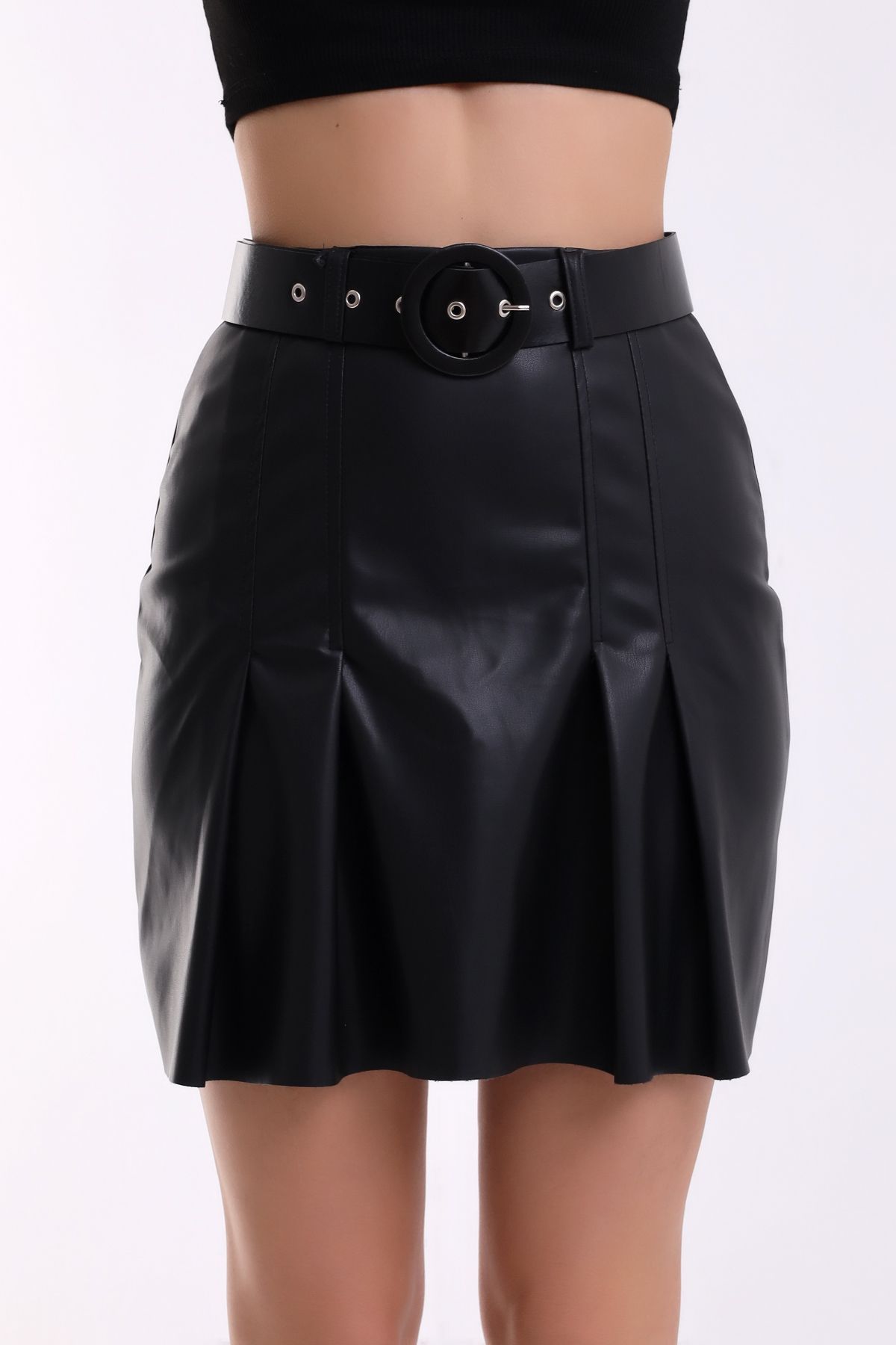 Gugus Derİ Etek Penslİ Pİlelİ Artificial Leather Skirt Pleated Fiyatı