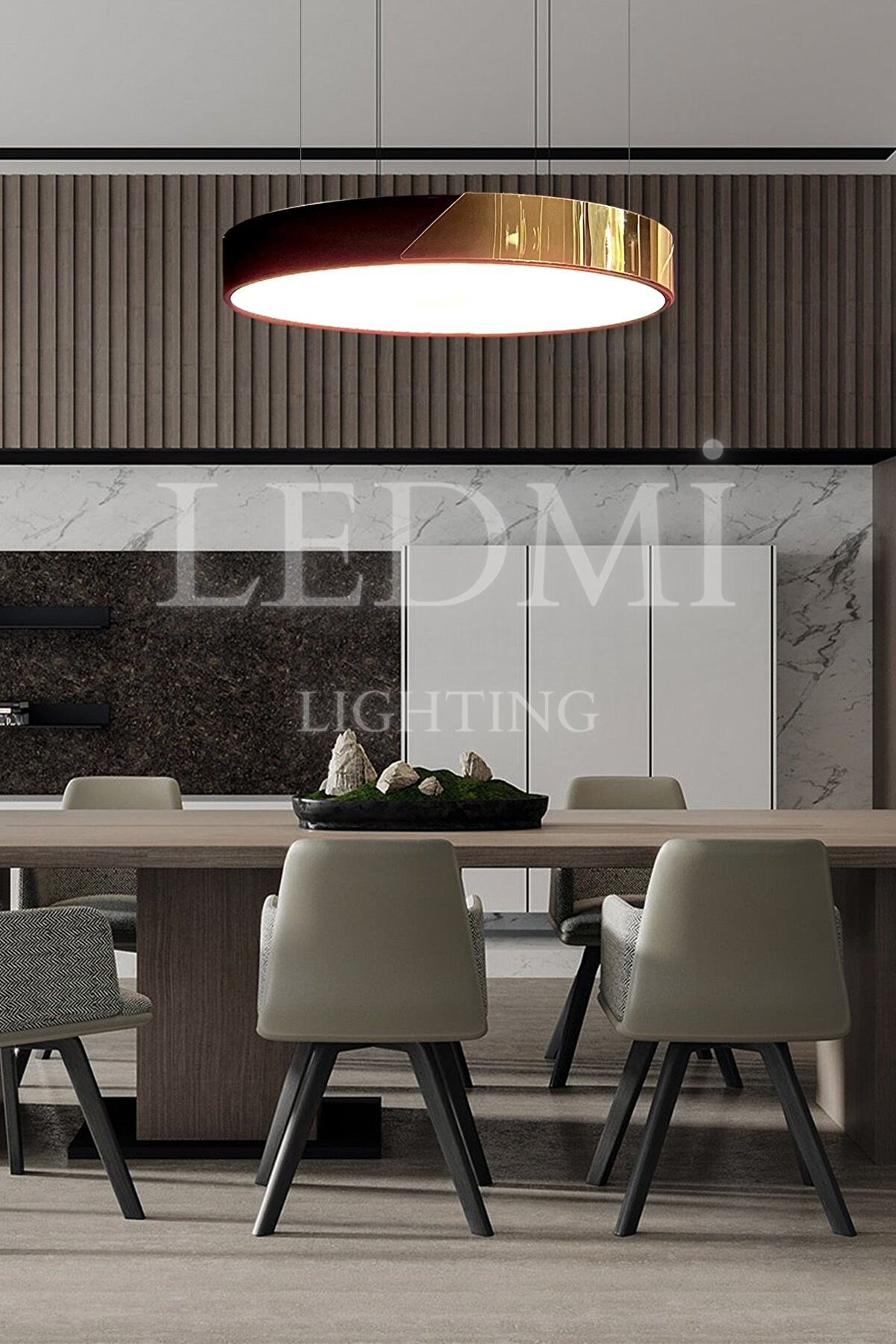 Ledmi Lighting Yuvarlak Gold Kaplamalı Kumandalı 3 Renk Aydınlatmalı ...