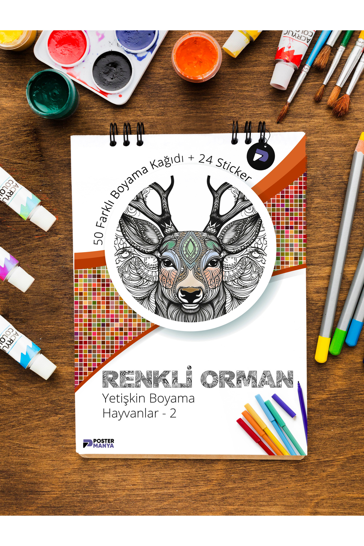 Postermanya Renkli Orman Yetişkin Boyama Kitabı 2, Hayvanlar Mandala ...
