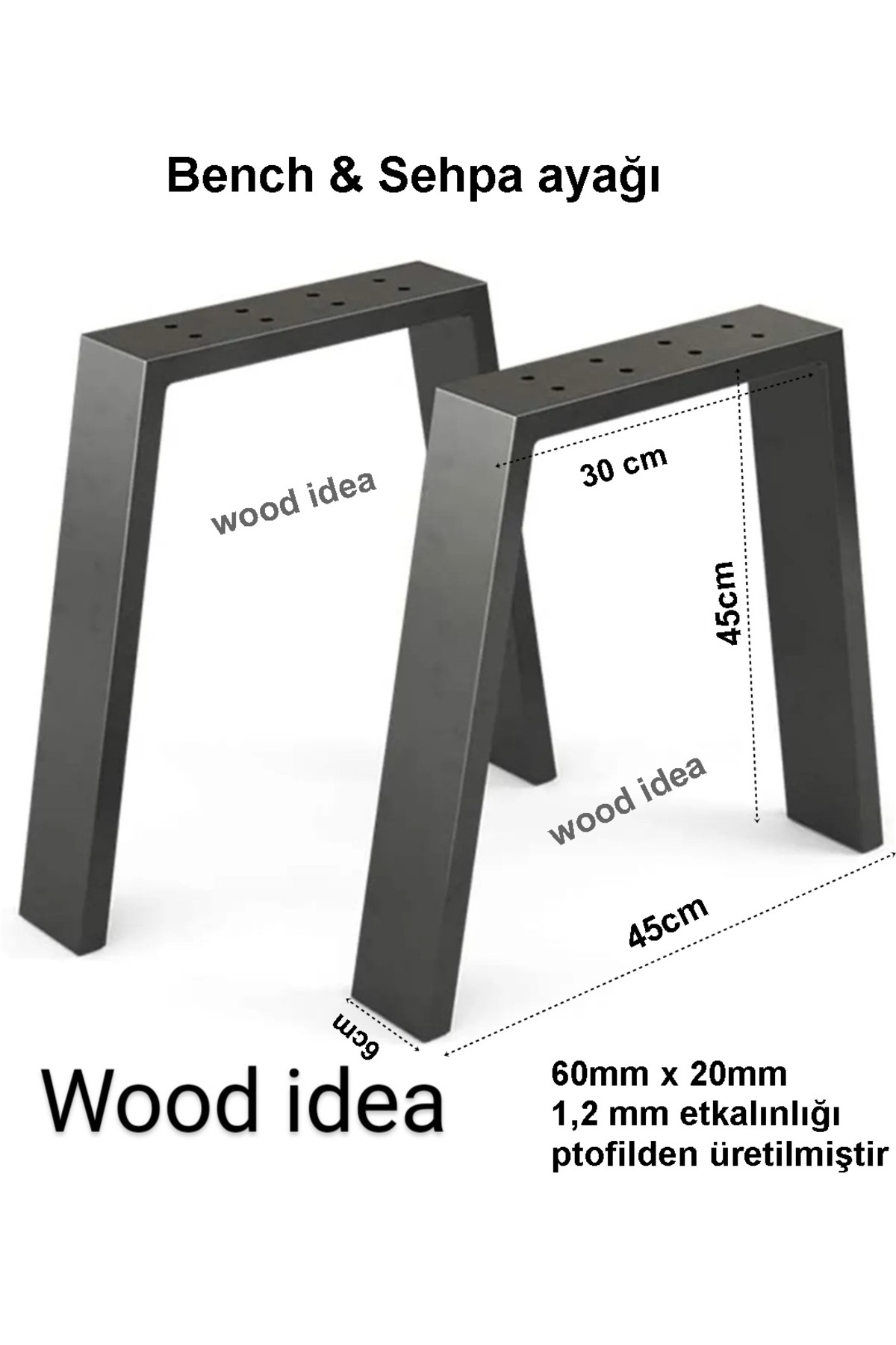 wood idea 45 Cm Metal Bench-bank-sehpa-orta Sehpa Ayağı 2 Adet Metal ...