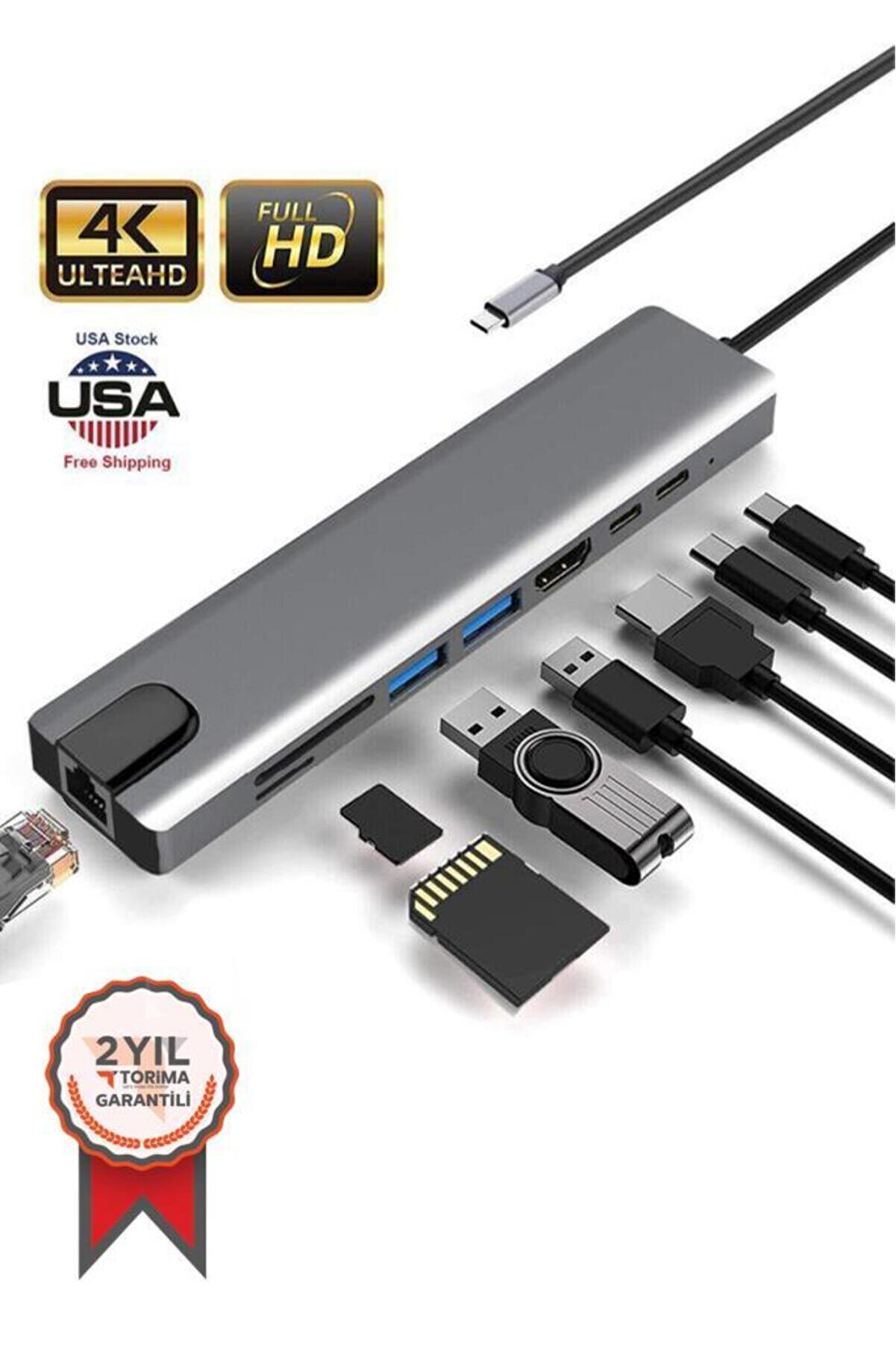 Torima YD-36 USB-C - HDTV ÇOK FONKSİYONLU 8 PORT ÇEVİRİCİ ADAPTÖR ...