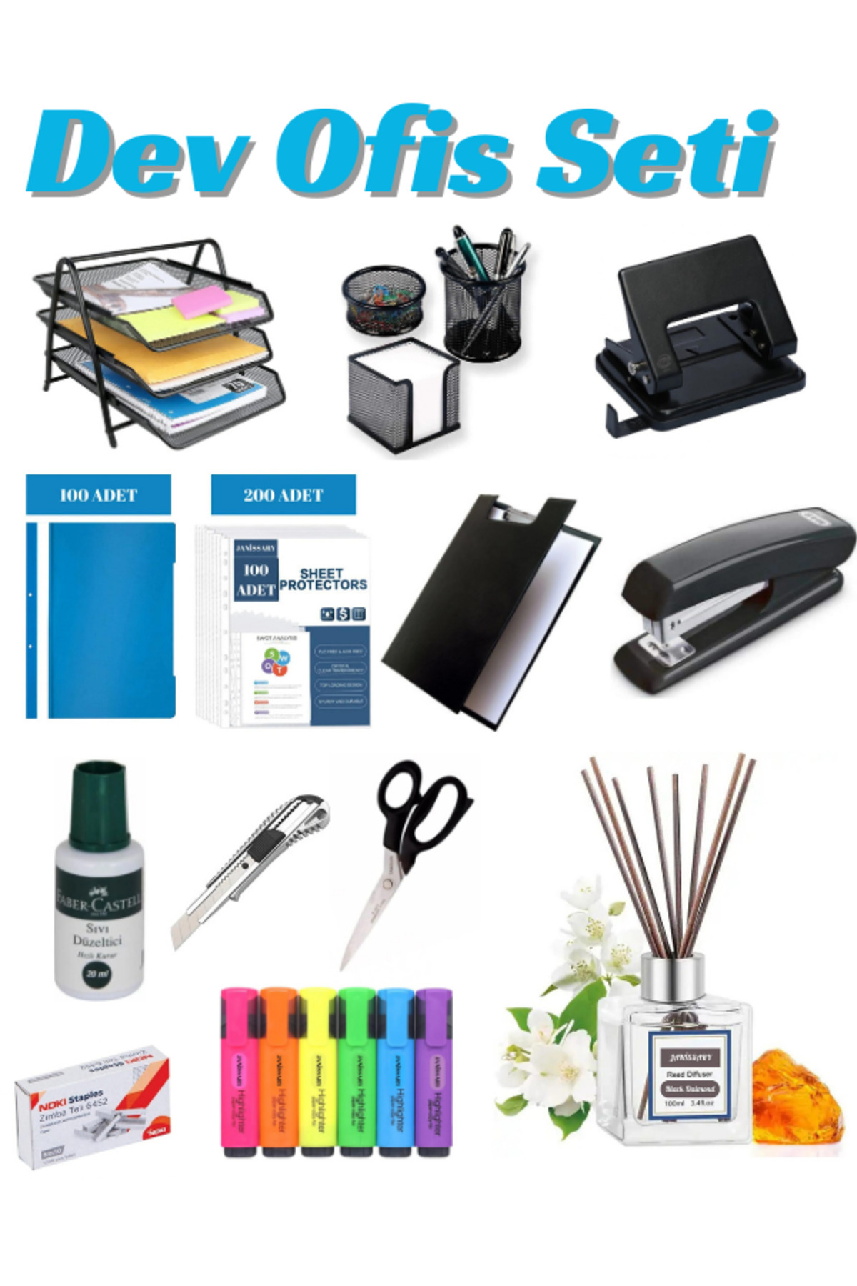 Janissary Dev Masa Üstü Ofis Seti, Evrak Rafı, Kalemlik, Ataçlık ...