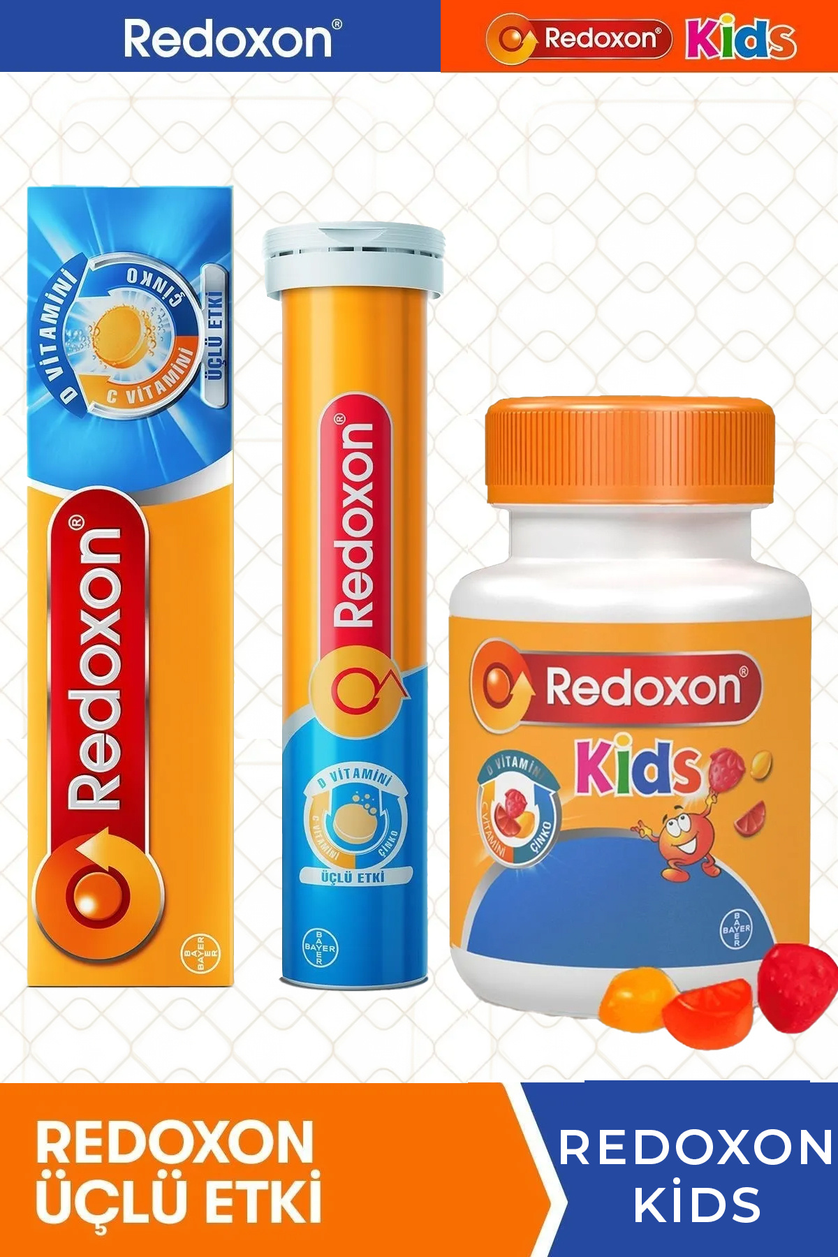 Bayer Redoxon 3'lü Etkili 15 Efervesan Tablet + Redoxon Kids 60 Tablet ...