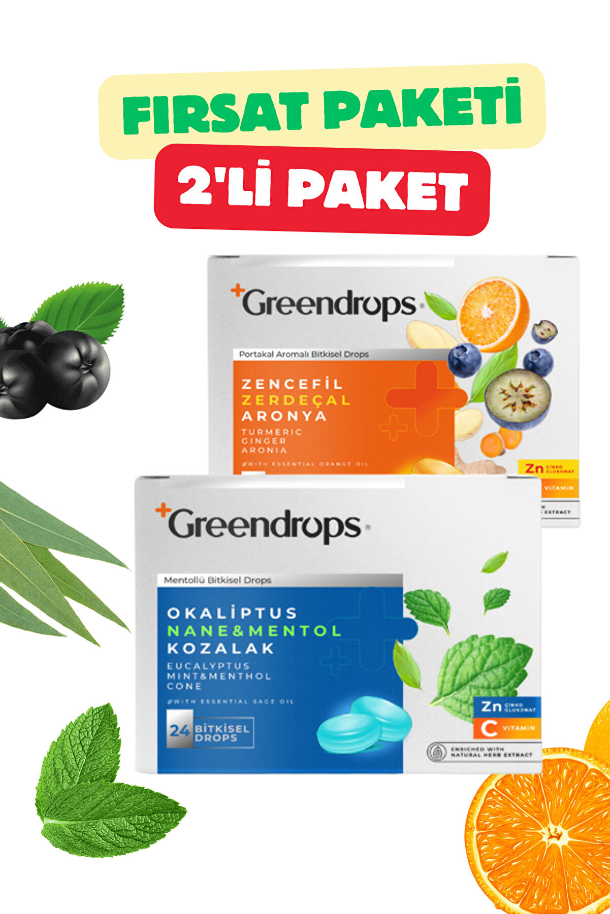 Greendrops 2x Bitkisel Drops Boğaz Pastili Portakal Aromalı ve Mentollü ...