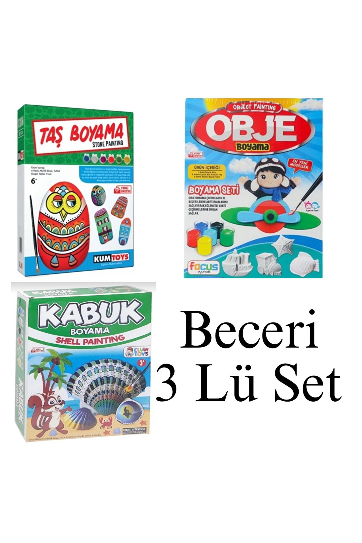 HBNC 3 Lü Bayama Beceri Oyun Seti ( Taş Boyama - Deniz Kabuğu Boyama ...