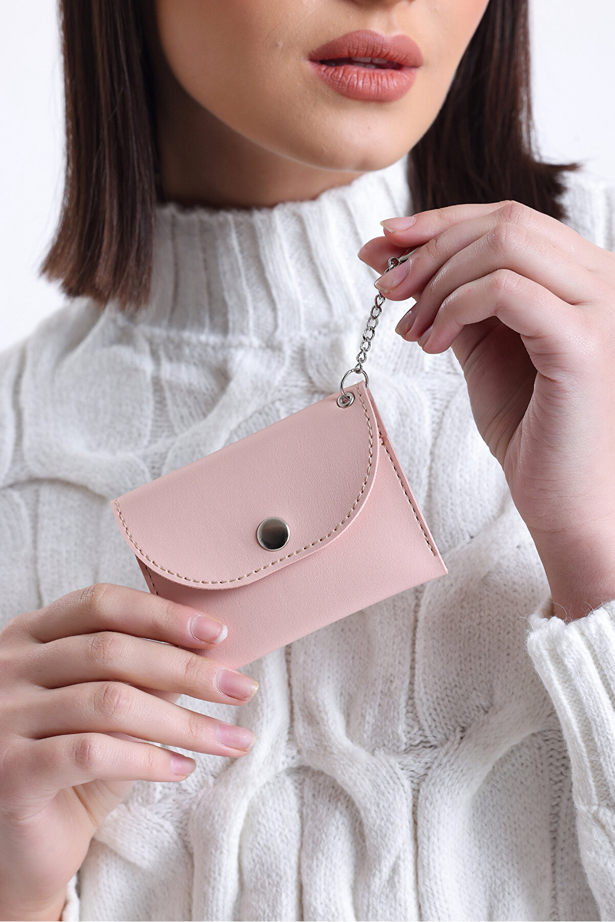 Gempo Premium Pratik Askılı Kartlık Minimalist Cüzdan Kadın Kartlık Kadın Cüzdan Pudra Pembe ...