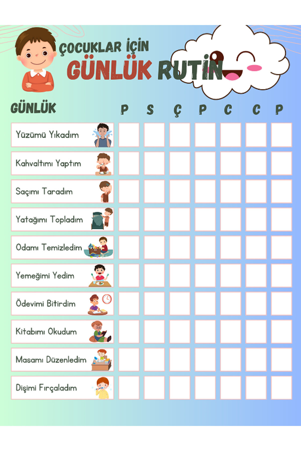 KENGEROĞLU Çocuk Günlük Rutin Checklist Kontrol Listesi Pvc Kaplı Yaz ...