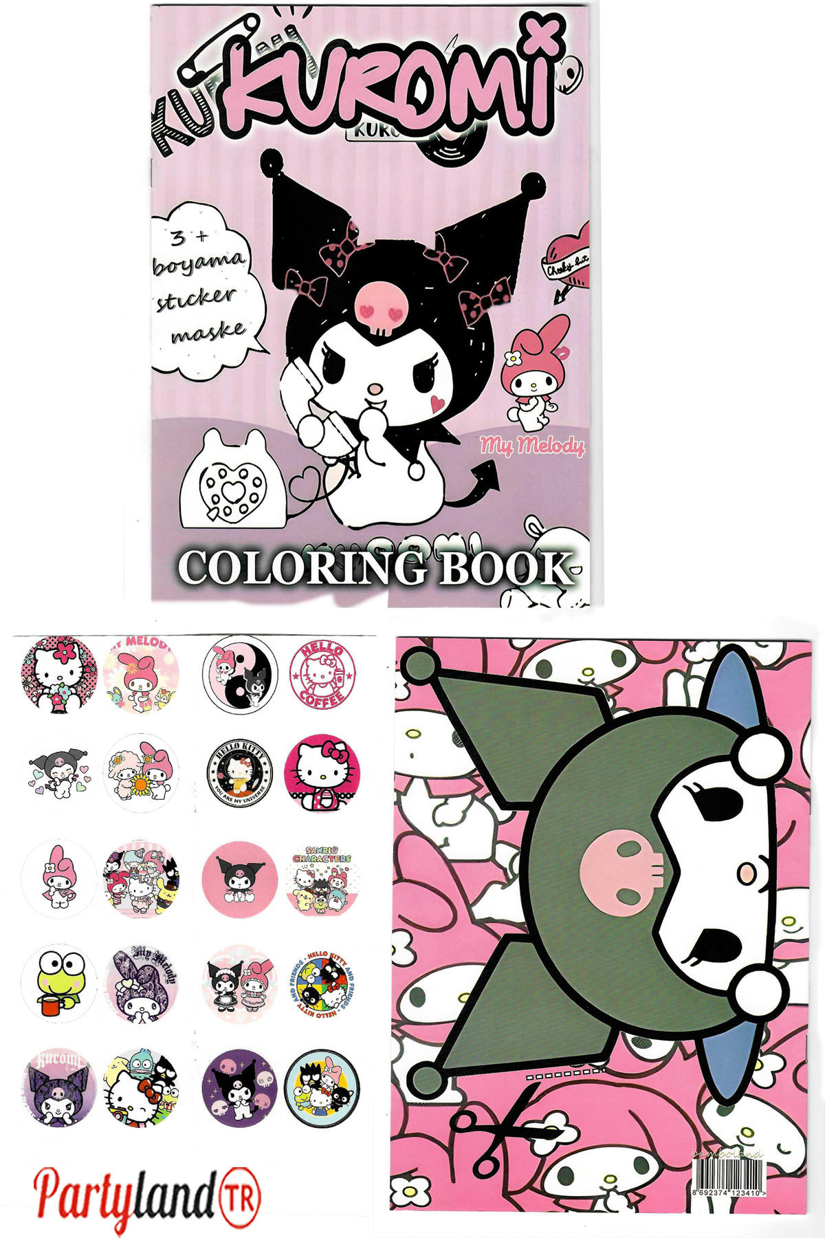 PartylandTR Kuromi Boyama Kitabı (Boyama , Sticer , Arka Kapak Maske ...