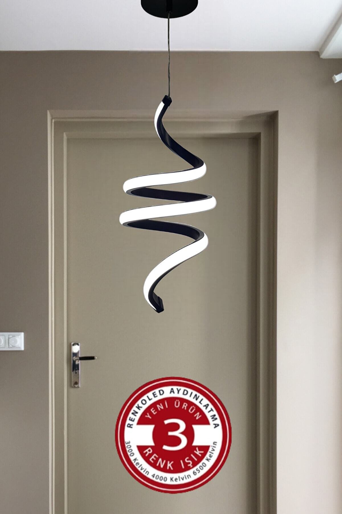 Renkoled Aydınlatma 3 Renk Işıklı Modern Sarkıt Led Avize Siyah Kasa ...