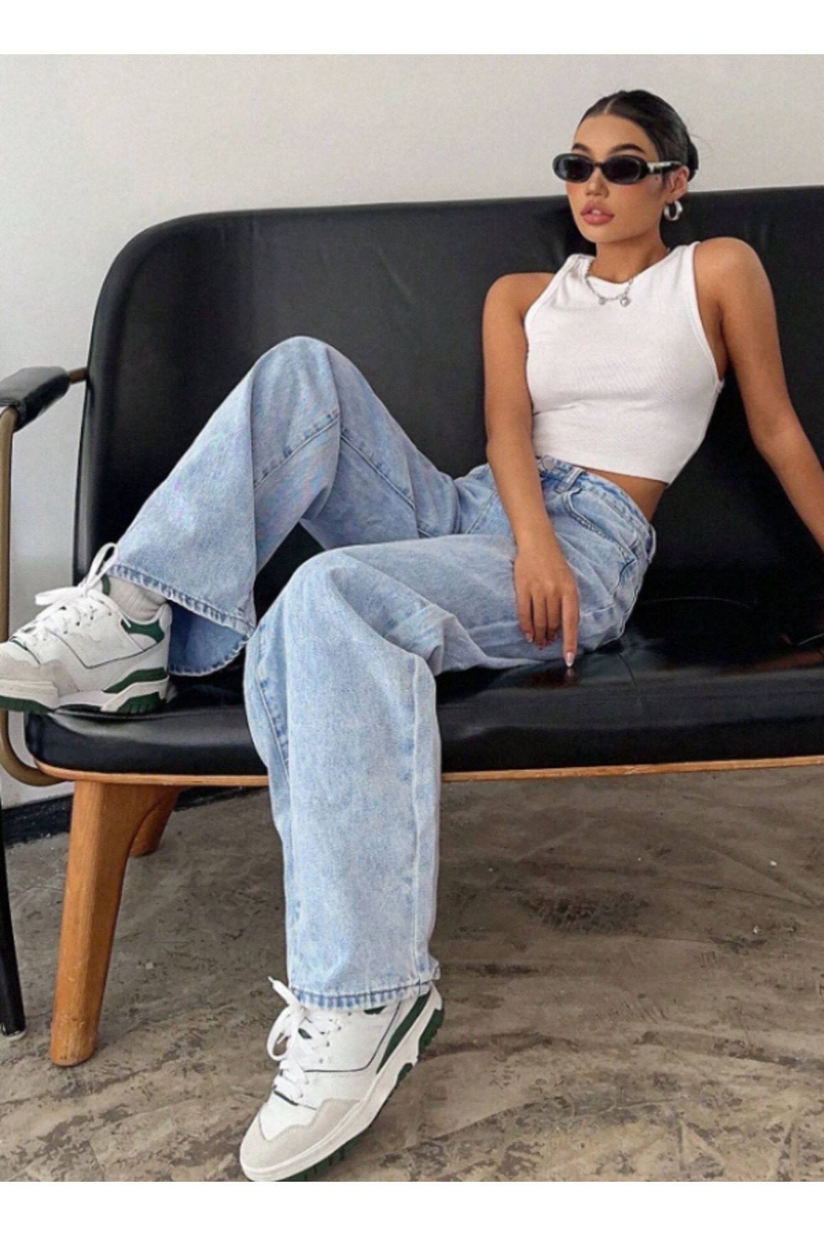 Joystyle -Kadın Açık Kar Süper Yüksek Bel Salaş Paça Denim Kot Palazzo ...