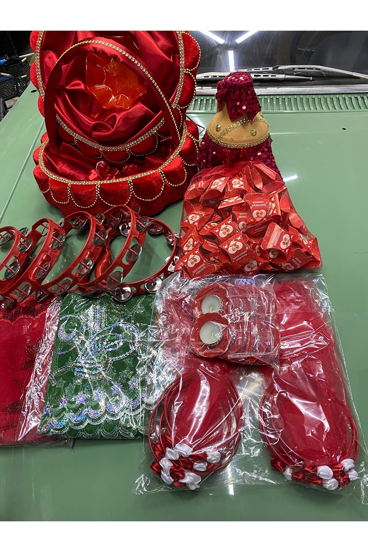 yokyokavm GELİN KINA SETİ 155 PARÇA SEPET+ 5 TEF + 10 ADET TAÇ + 500 ...