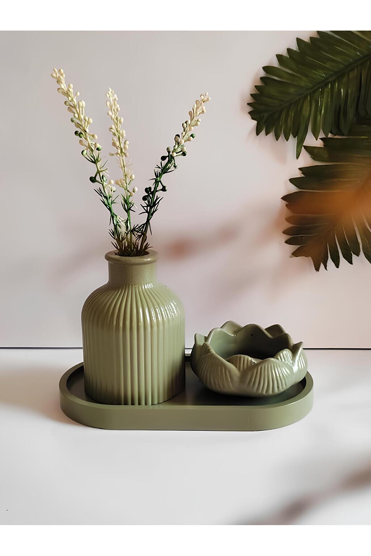 E.M.S AVM VAZO SETİ PAMPAS VAZO LOTUS MUMLUK DEKORATİF TABAK BİBLO SETİ ...