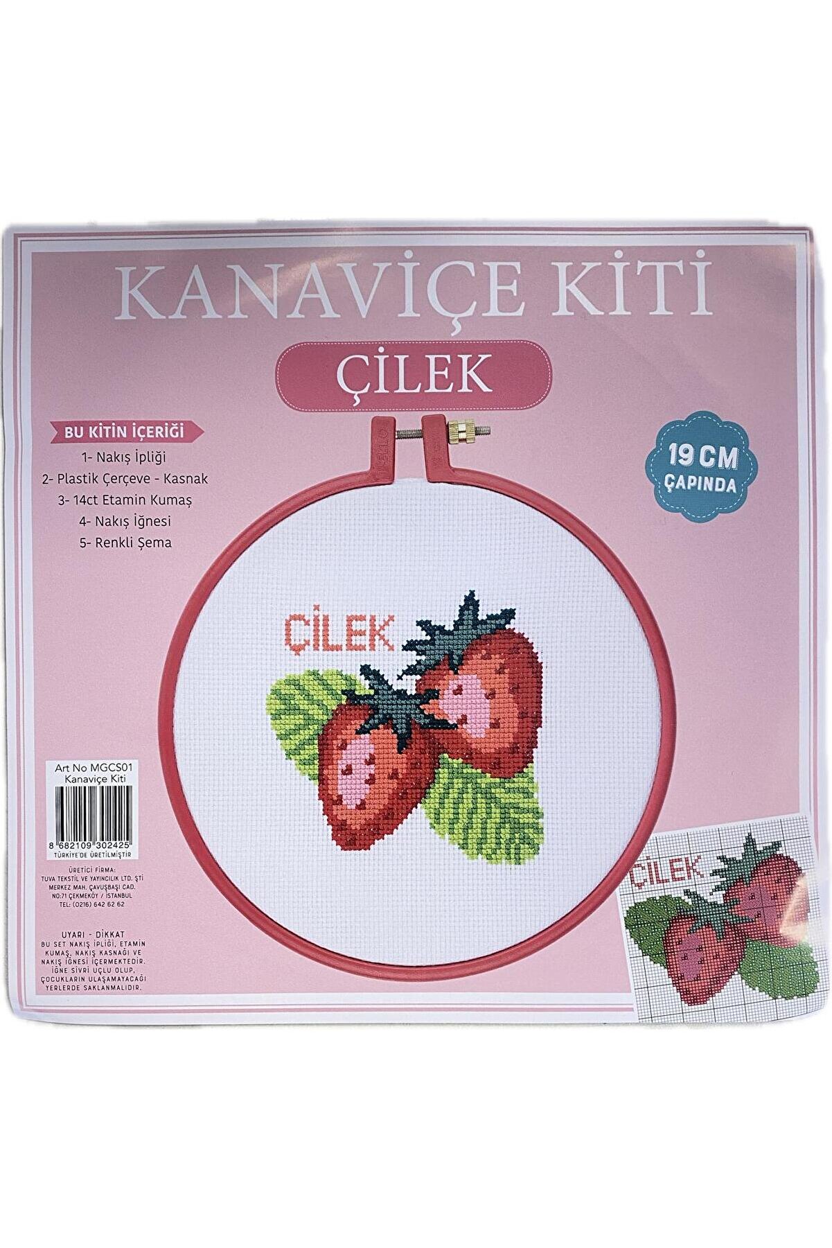 BALIM ÖRGÜ EVİ Kanaviçe Nakış Kiti Çilek 19 Cm Kırmızı Kasnak Tüm ...