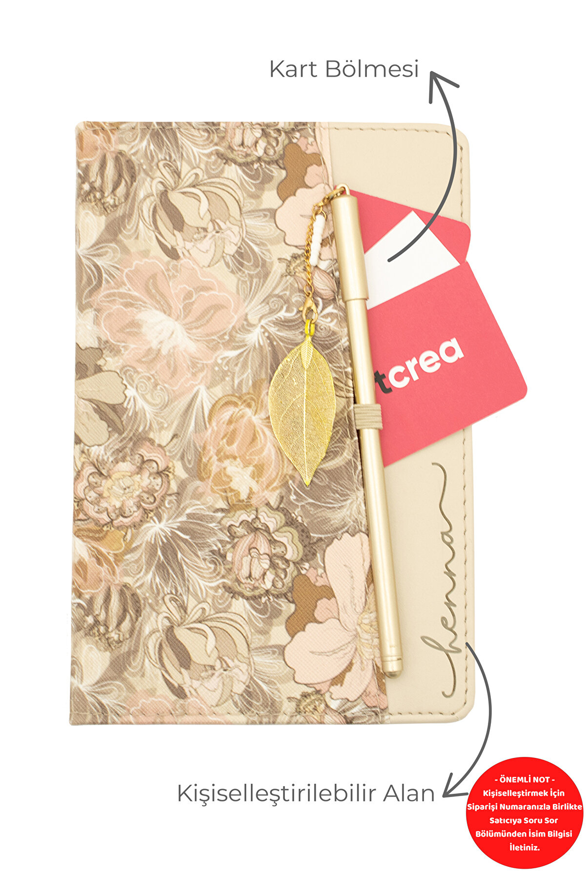 giftcrea Kişiye Özel Çiçek Desenli Defter ve Tüy Kalem Seti Lazer İsim ...