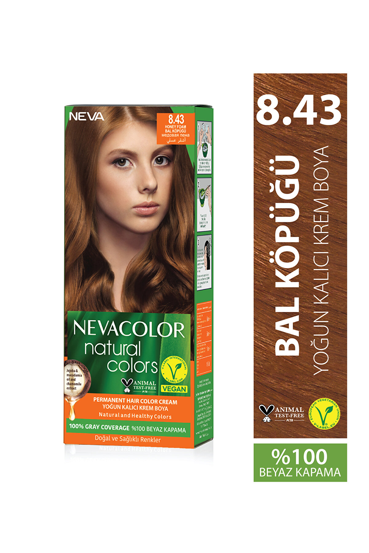 Neva Color Natural Colors 8.43 BAL KÖPÜĞÜ Kalıcı Krem Saç Boyası Seti ...