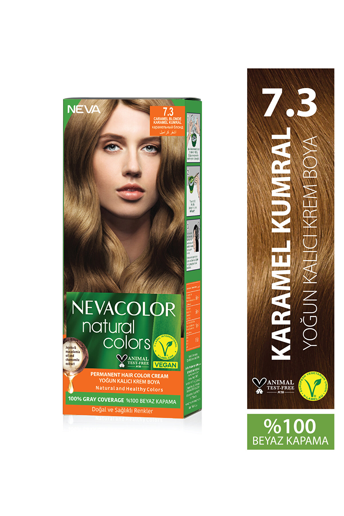 Neva Color Natural Colors 7.3 KARAMEL KUMRAL Kalıcı Krem Saç Boyası ...