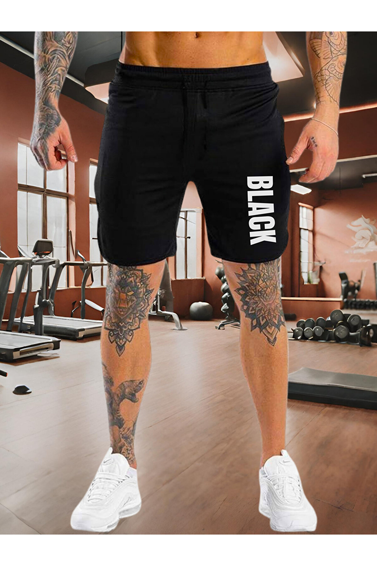 Capshon Erkek Spor Şort -Cepli Black Baskılı Sporcu Antrenman Şortu ...