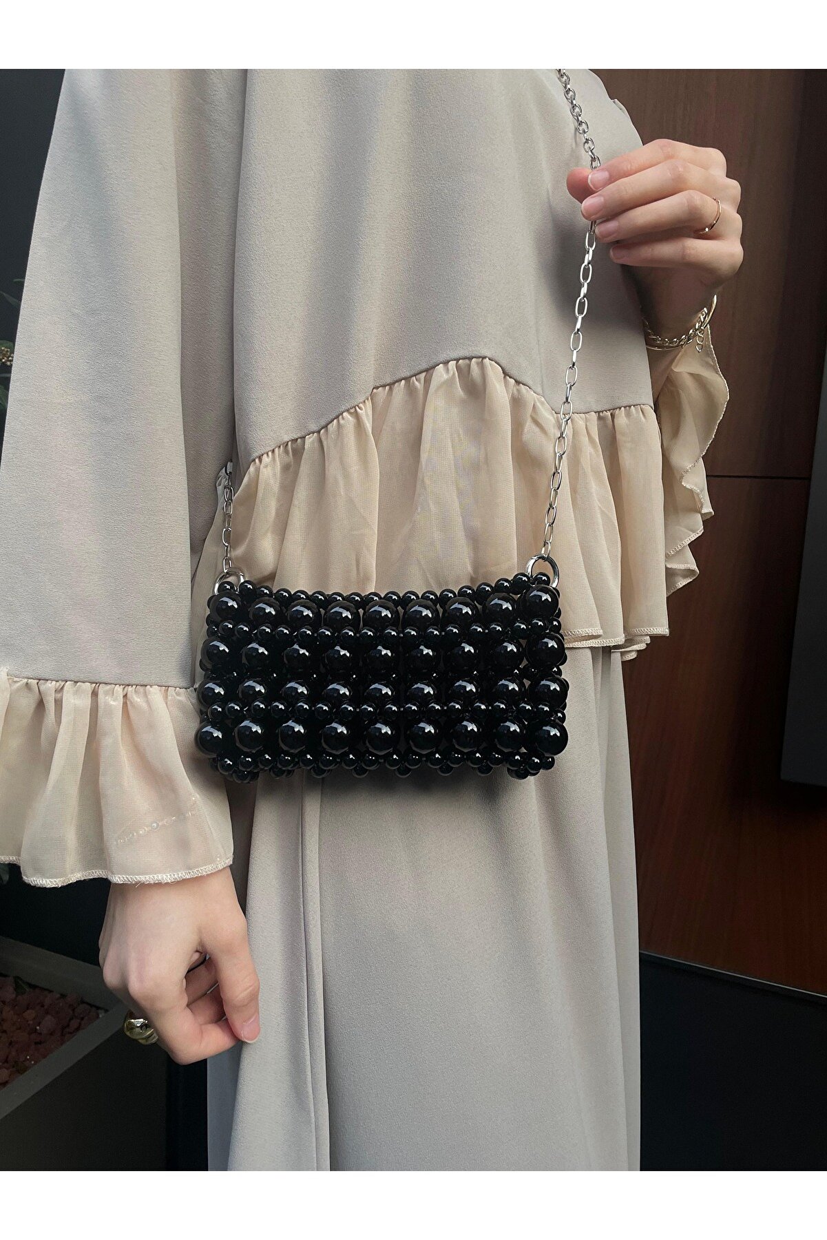 BEYBACO Siyah Inci Çanta - Siyah İncili Çanta - Siyah İnci Boncuklu ...