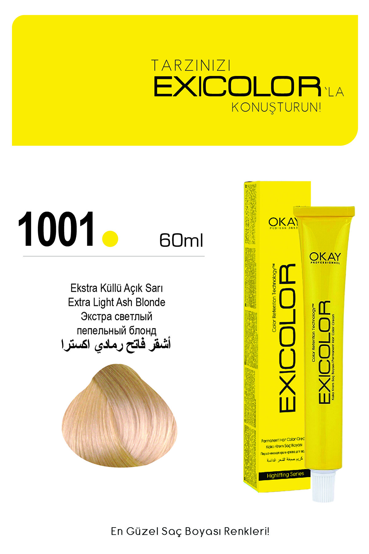 Exicolor 1001 EKSTRA KÜLLÜ AÇIK SARI Kalıcı Krem Saç Boyası 60ml Fiyatı ...