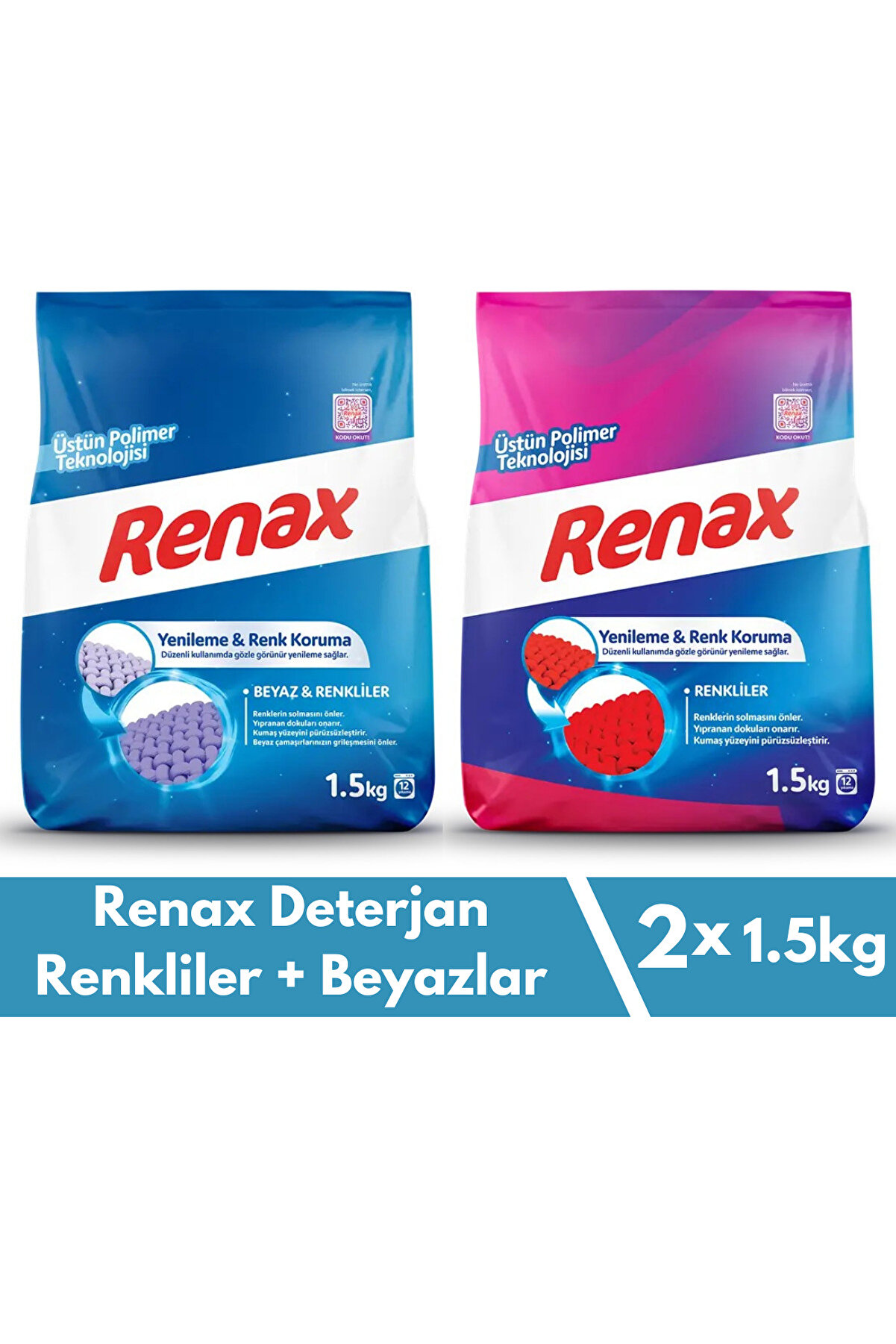RENAX Toz Çamaşır Deterjanı 1.5 Kg - 2 Li Paket (Renkliler + Beyazlar ...