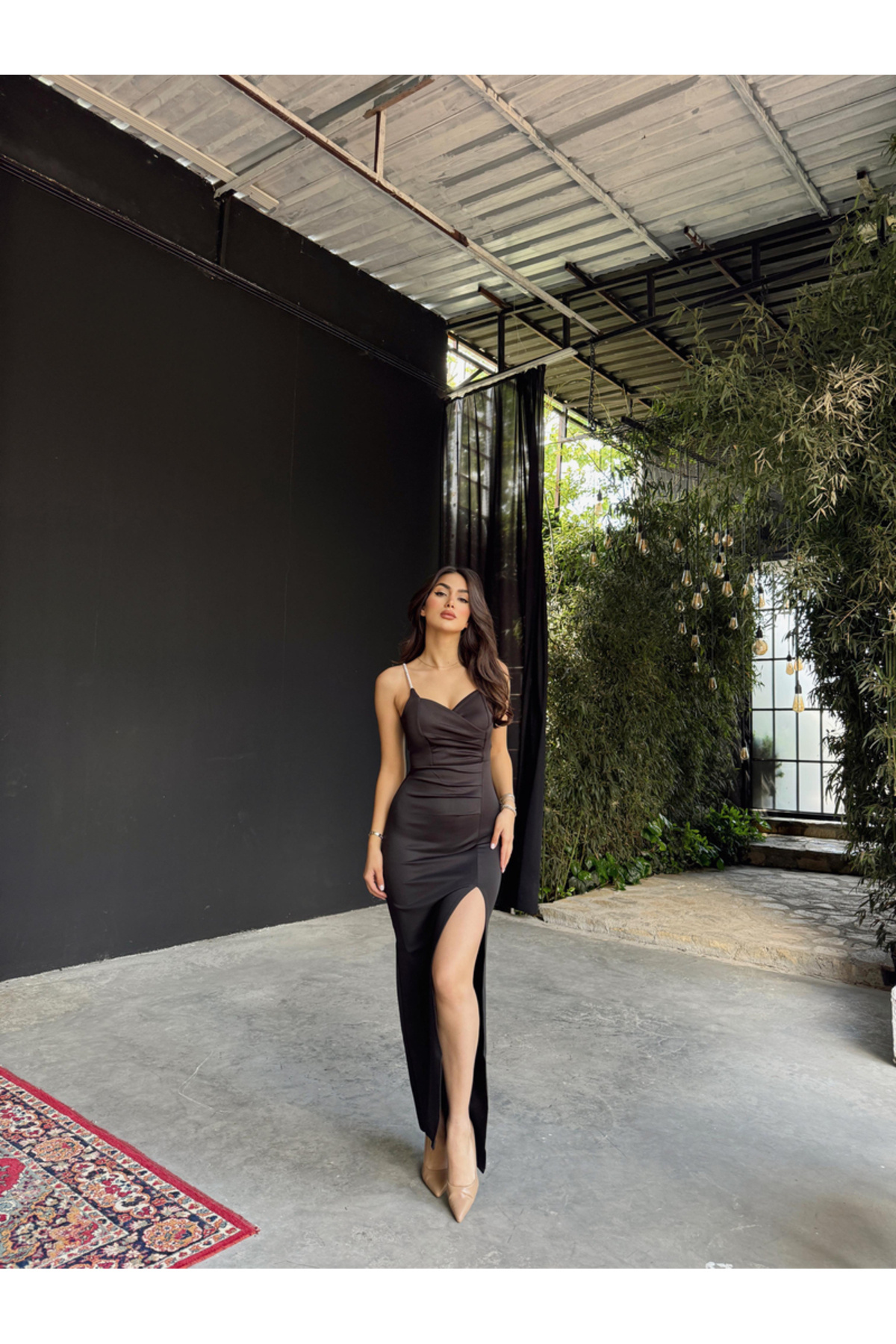 Mekafashion Asiy Aksesuar Askılı Yırtmaç Detay Scuba Abiye 582210 SİYAH ...