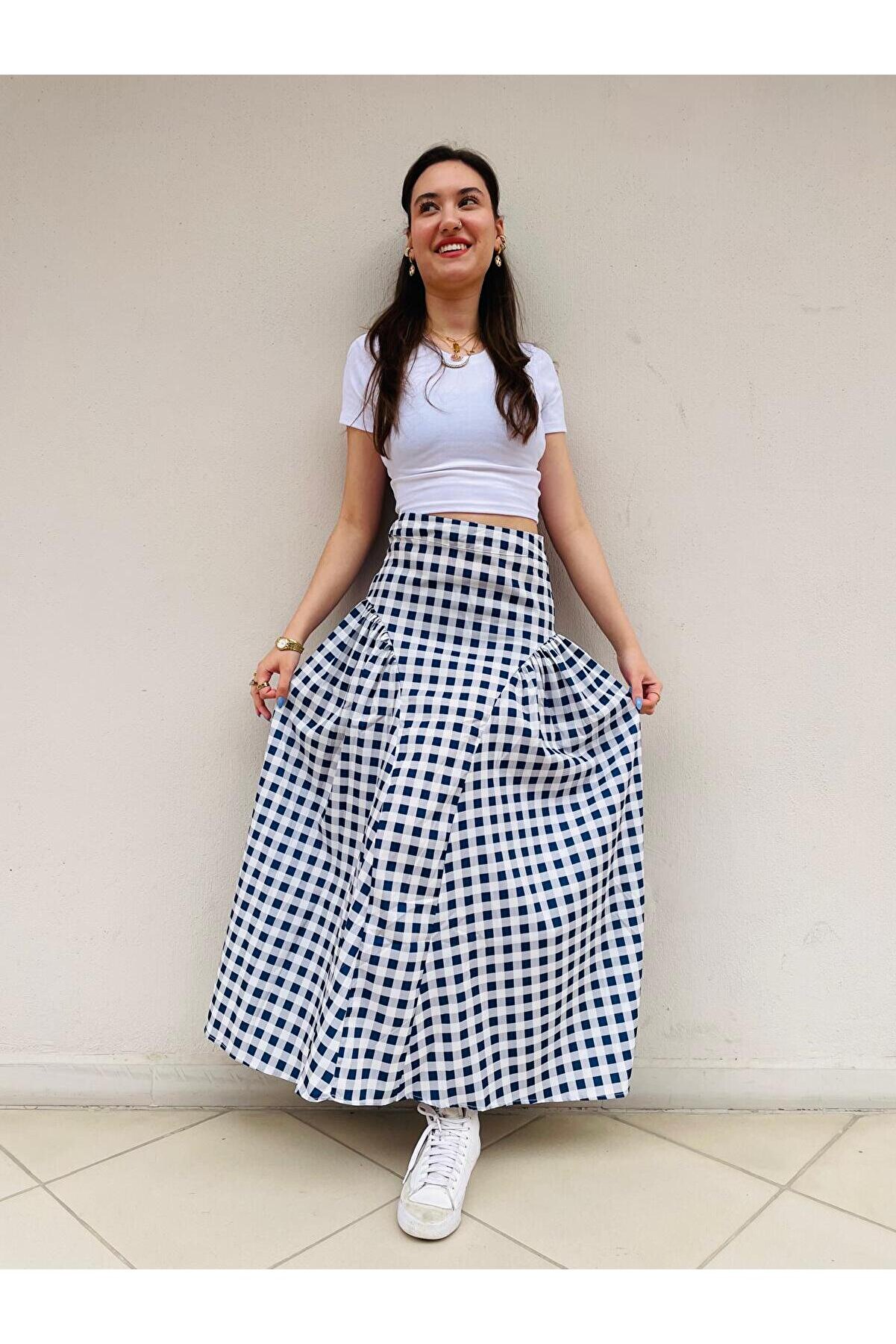 Shiny Boutique Yanları Büzgülü Ekoseli Etek Mavi Fiyatı, Yorumları ...