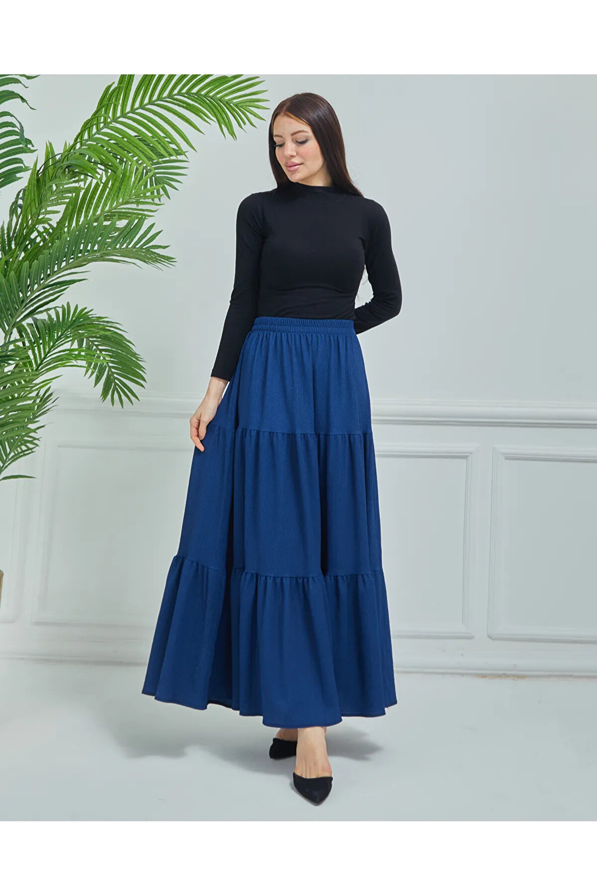 Rudaconcept Katlı Bürümcük Kumaş Etek, 3 Kat Etek, Tesettür Etek, Uzun ...