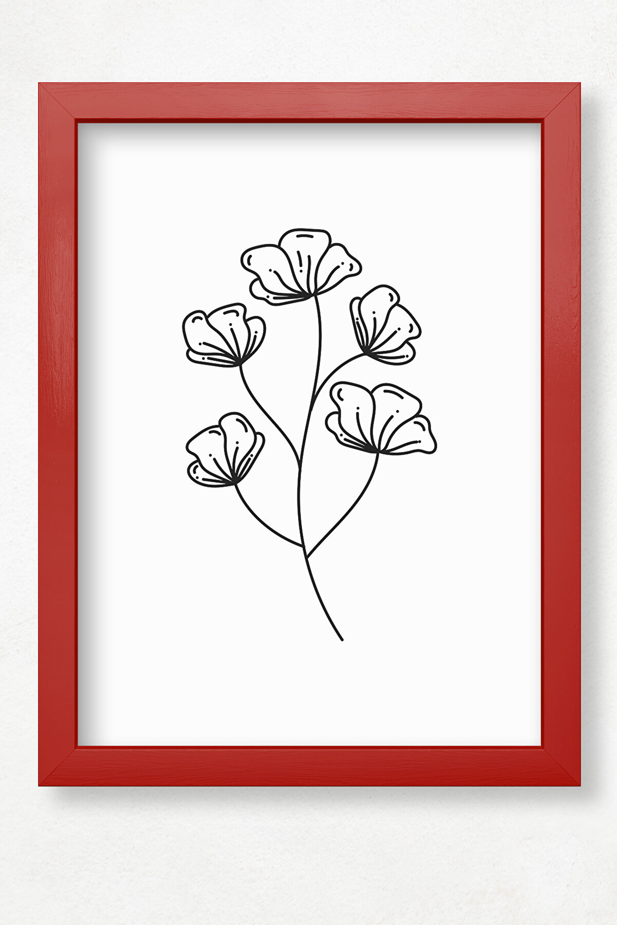 DuoArt Çiçek Bitki Minimalist/Line Art/Doğal Ahşap Çerçeveli Poster ...