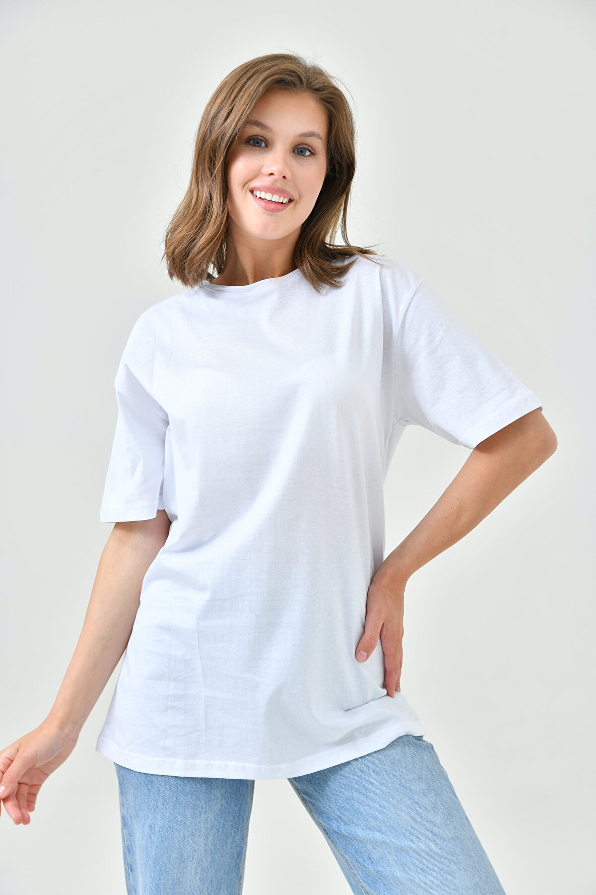 mirach 2’li Paket Beyaz Oversize Fit Bisiklet Yaka Kısa Kollu %100 ...