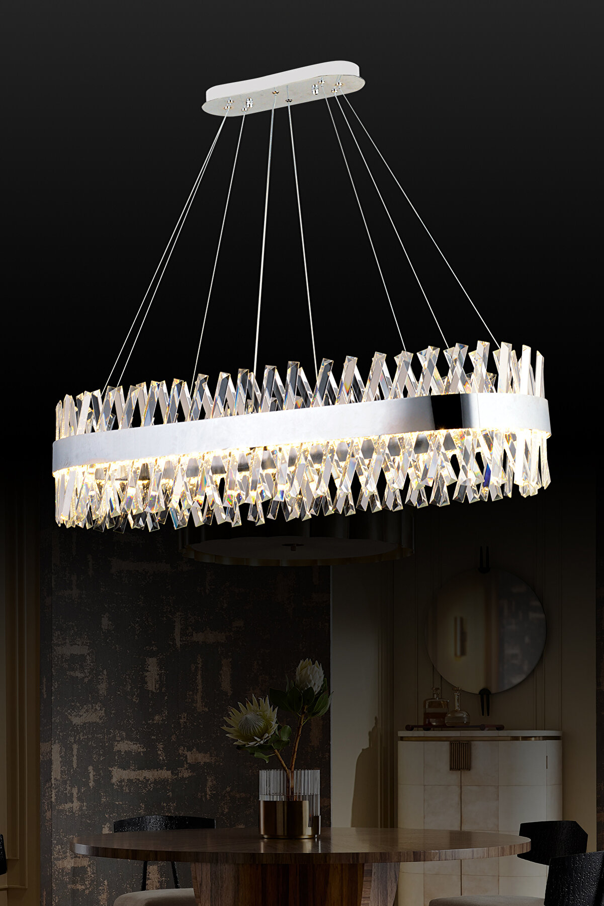 RONİSU AYDINLATMA Roxy Taşlı Yemek Masası Avize Led Avize Kristal Taş ...