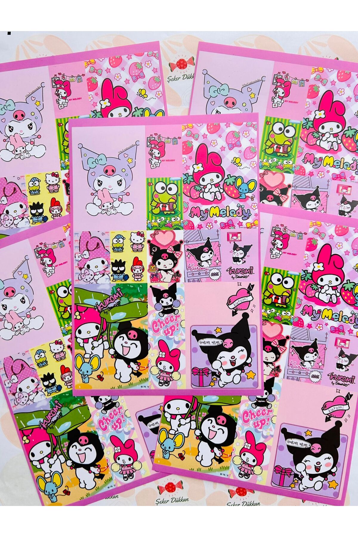 ÖZ KIRTASİYE Kuromi Sanrio Hello Kitty Sticker Etiket 4 sayfa 62 adet ...