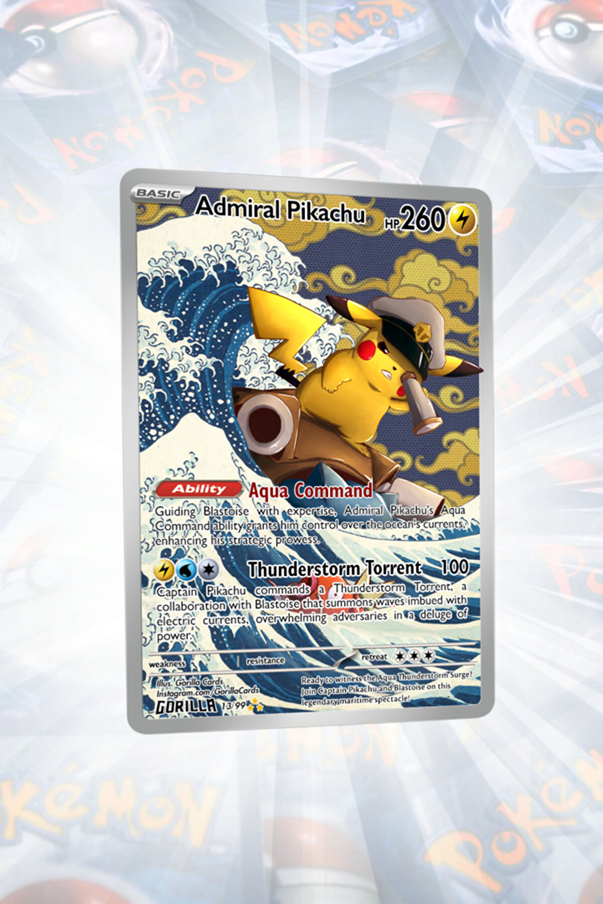 Gorilla Cards Admiral Pikachu Full Art Custom Holo Pokemon Kartı ...