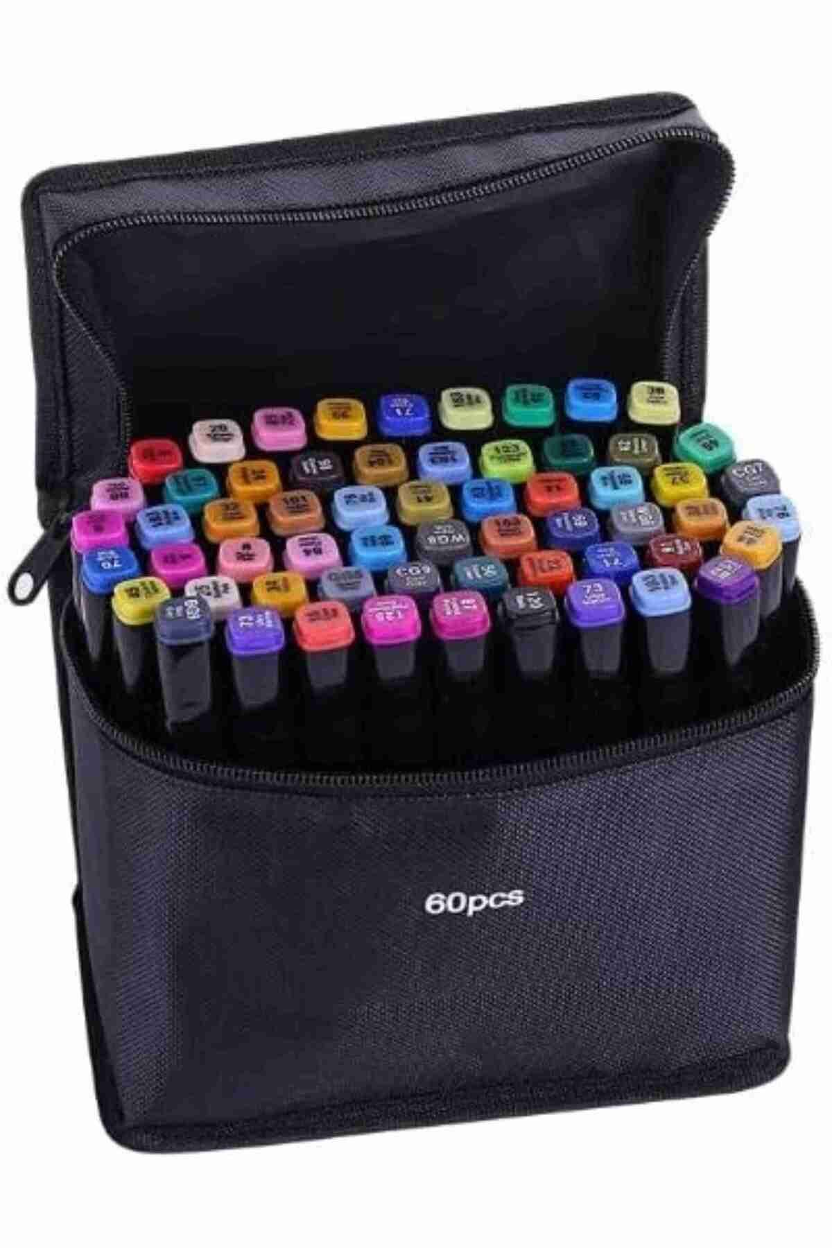 Genel Markalar Çift Taraflı Uçlu Marker Keçeli Kalem Seti 60'lı Çantalı ...