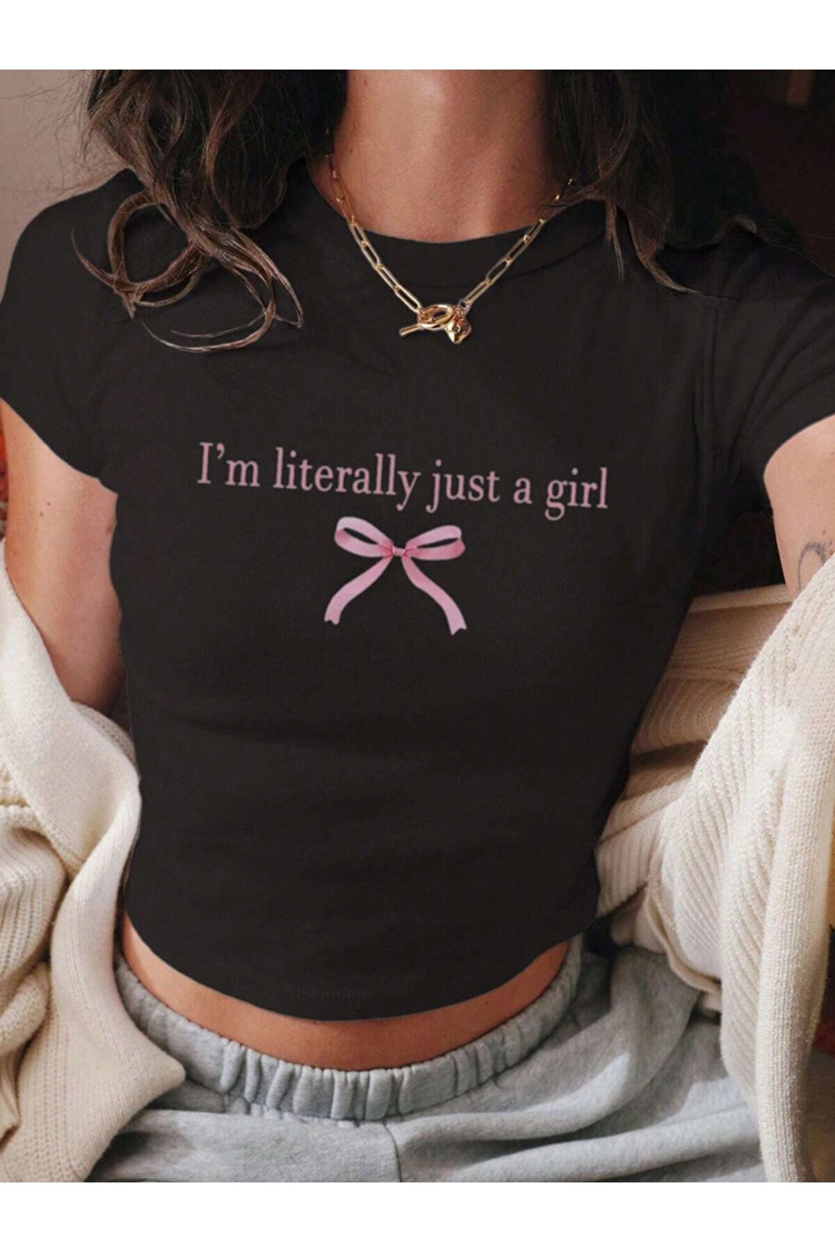 BukuriCO Kadın Y2K I'm Literally Just A Girl Baskılı Crop Tshirt - Fiyatı, Yorumları