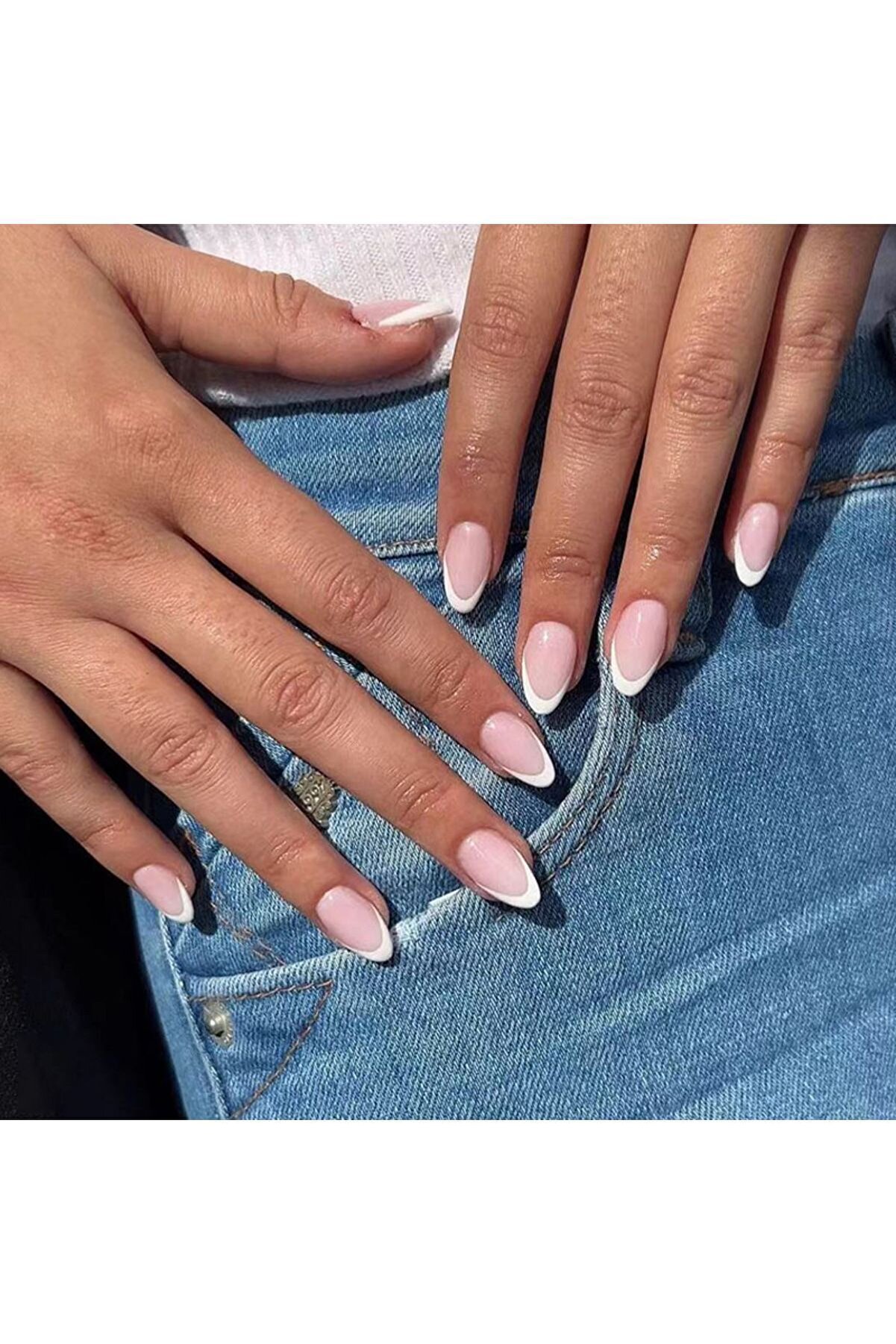 TipsArt Beyaz French Badem 24’lü Takma Tırnak Seti ve Zararsız ...