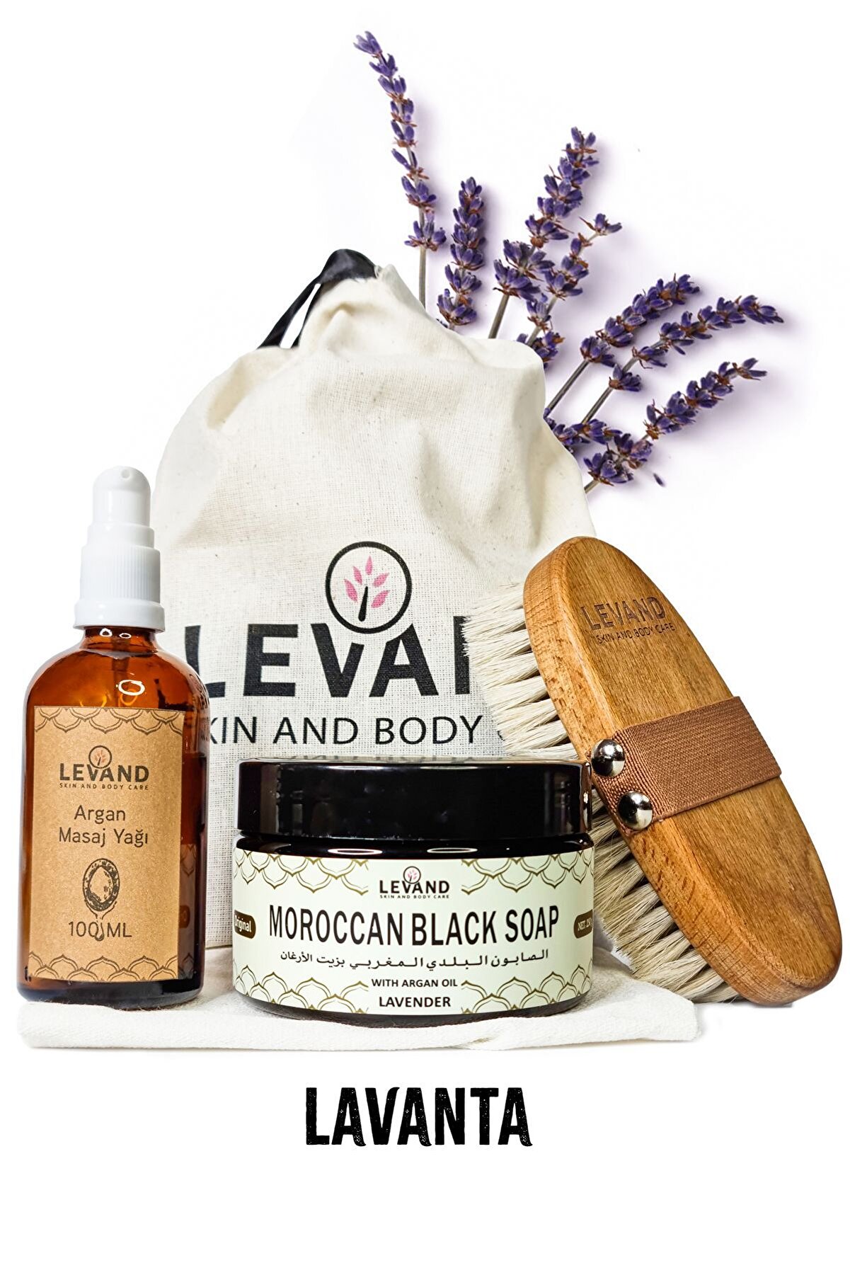 Levand Selülit bakım seti/lavanta Siyah Sabunu+ At Kılı Selülit Fırçası ...
