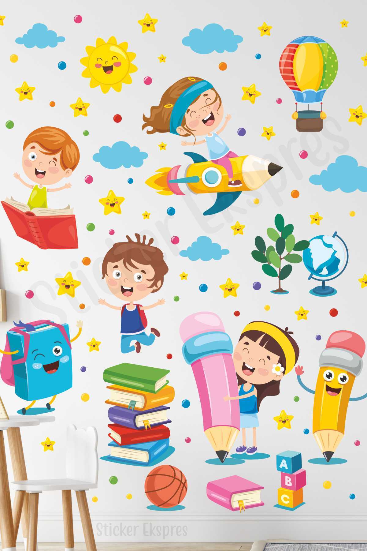 Sticker Ekspres Kalem Kitap Ve Çocuklar Anaokulu Kreş Okul Çocuk Odası ...
