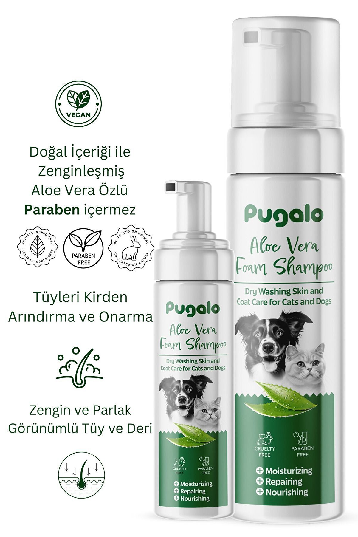 PUGALO Köpekler Için Aloe Vera Kuru Köpük Şampuan Tarama Kolaylığı ...